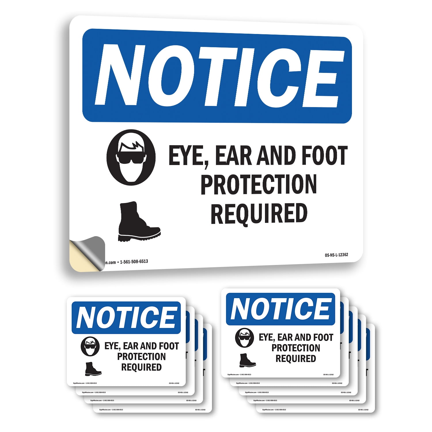 Eye Ear & Foot Protection Required With Symbol OSHA Notice Vinyl Decal ...