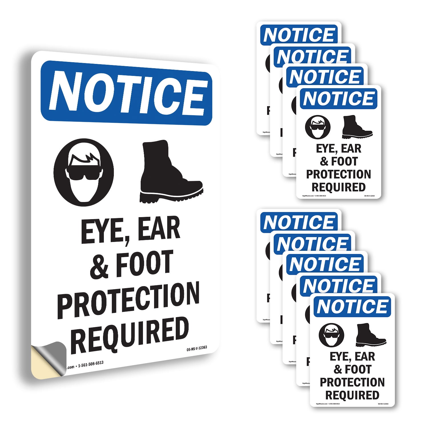 Eye Ear & Foot Protection With Symbol OSHA Notice Vinyl Decal Label 18 ...