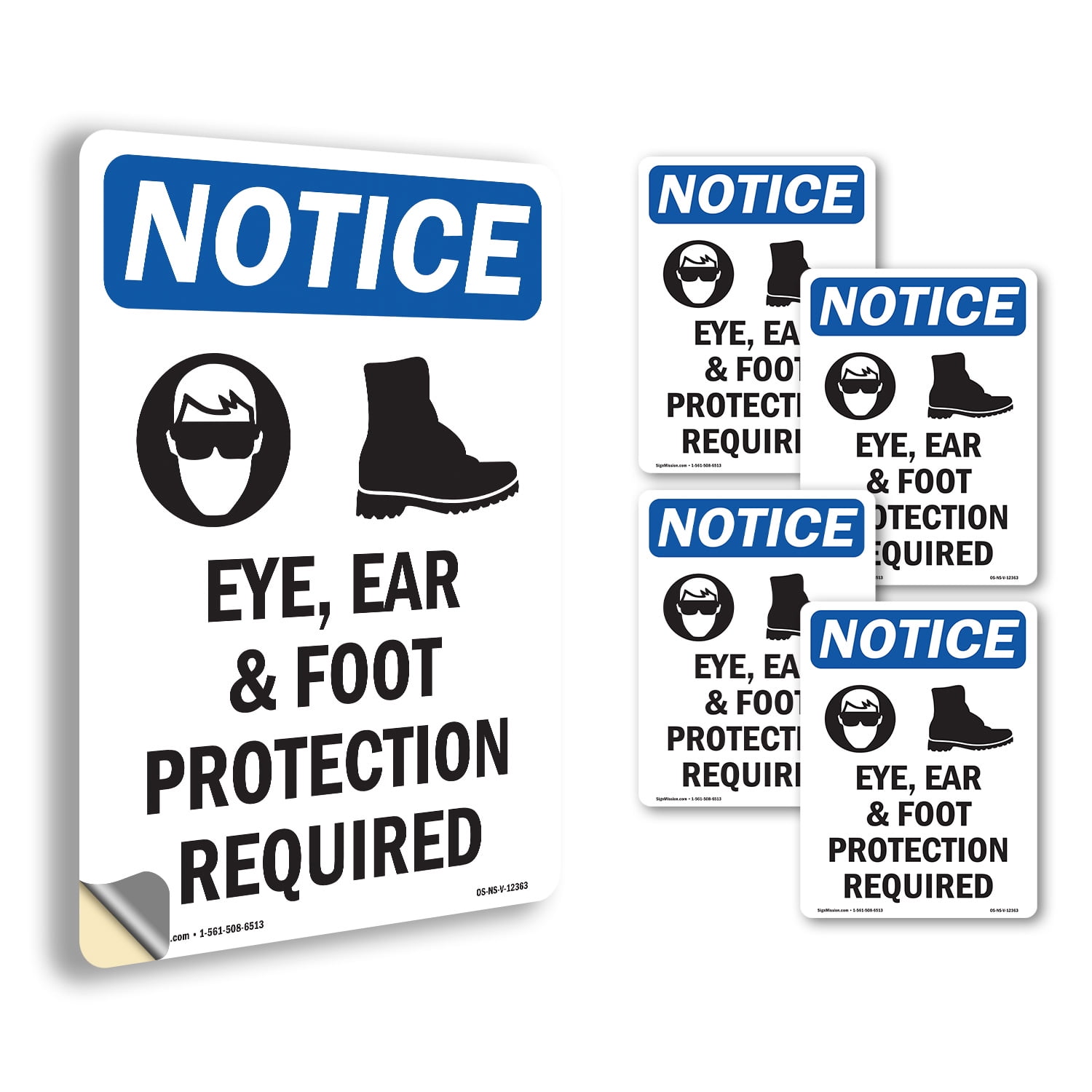 Eye Ear & Foot Protection With Symbol OSHA Notice Vinyl Decal Label 24 ...