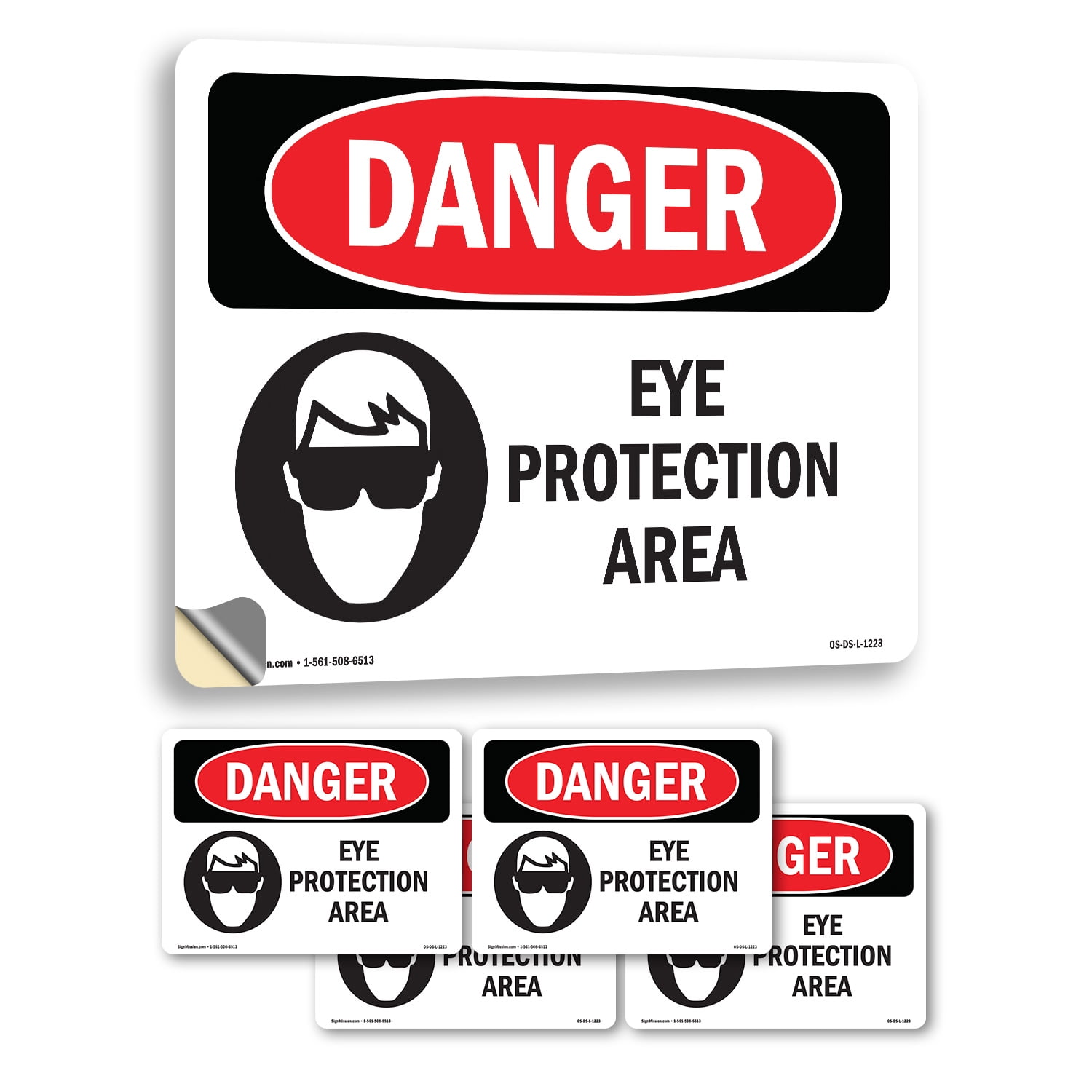 Eye Protection Area OSHA Danger Vinyl Decal Label 18 Inch x 12 Inch - 5 ...