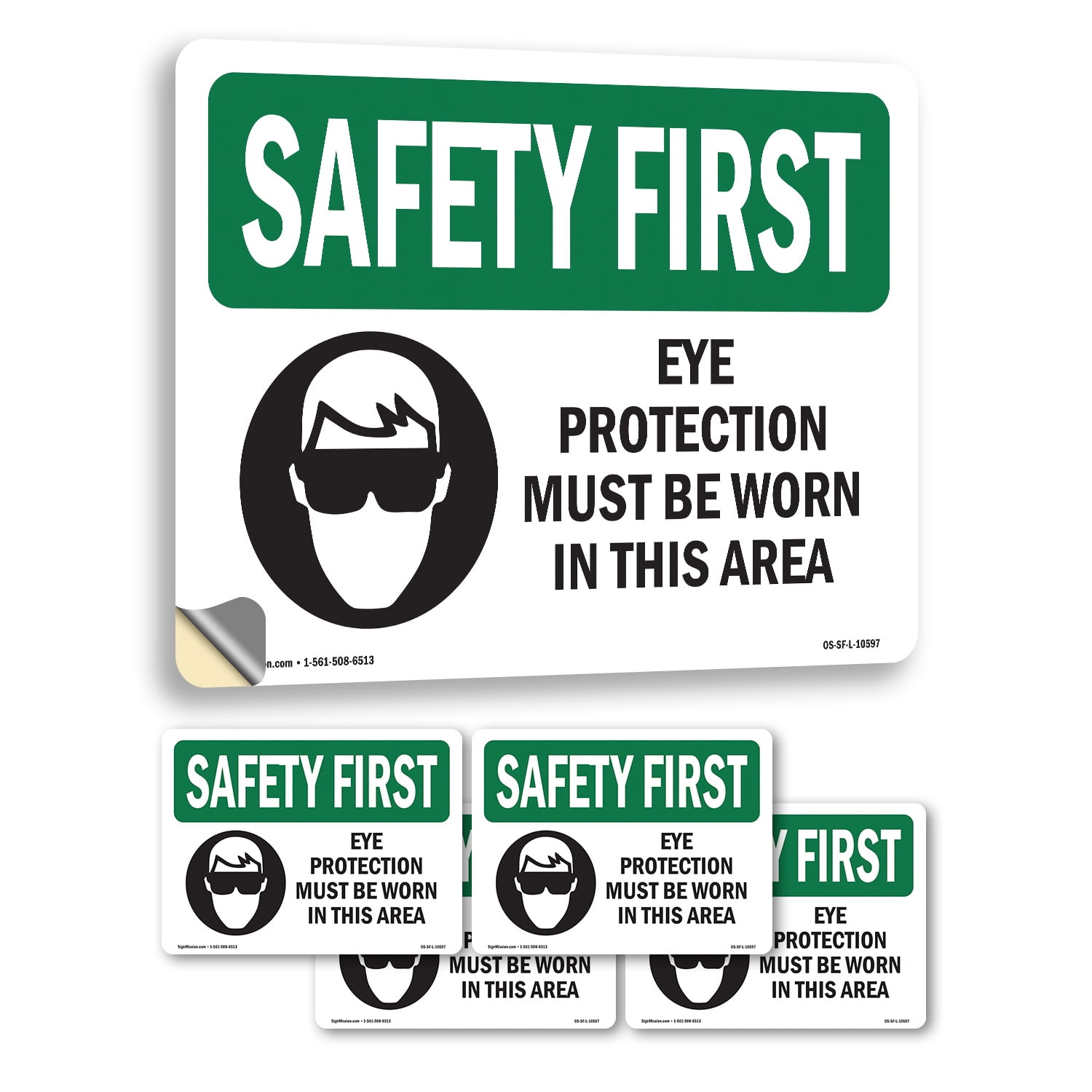 Eye Protection Must Be Worn With Symbol OSHA SAFETY FIRST Vinyl Decal ...