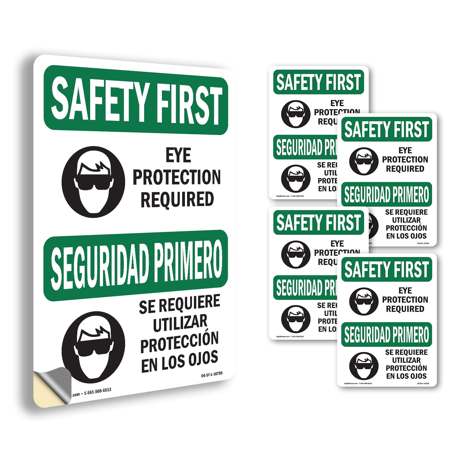 Eye Protection Required Bilingual OSHA SAFETY FIRST Vinyl Decal Label ...