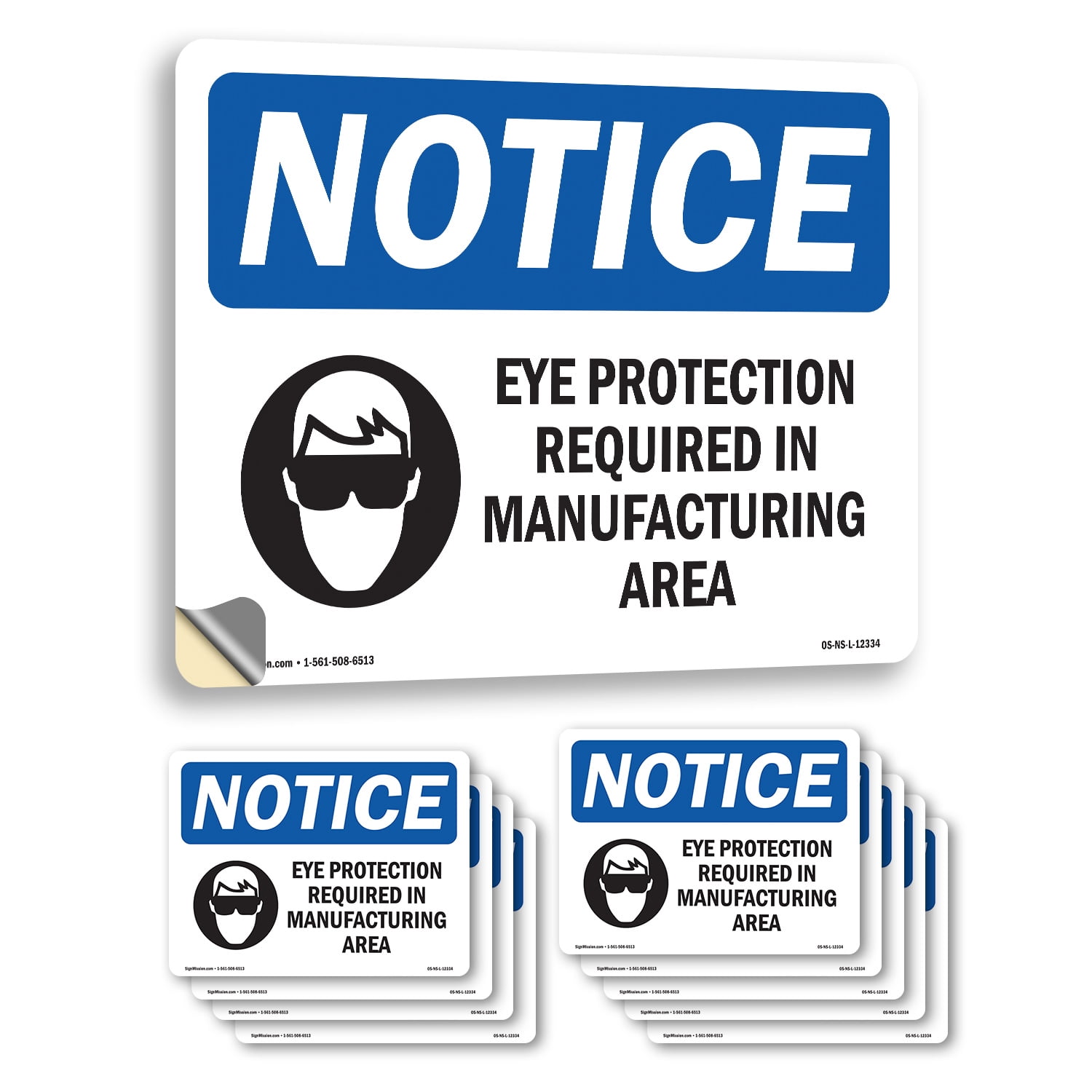 Eye Protection Required In Manufacturing With Symbol OSHA Notice Vinyl ...