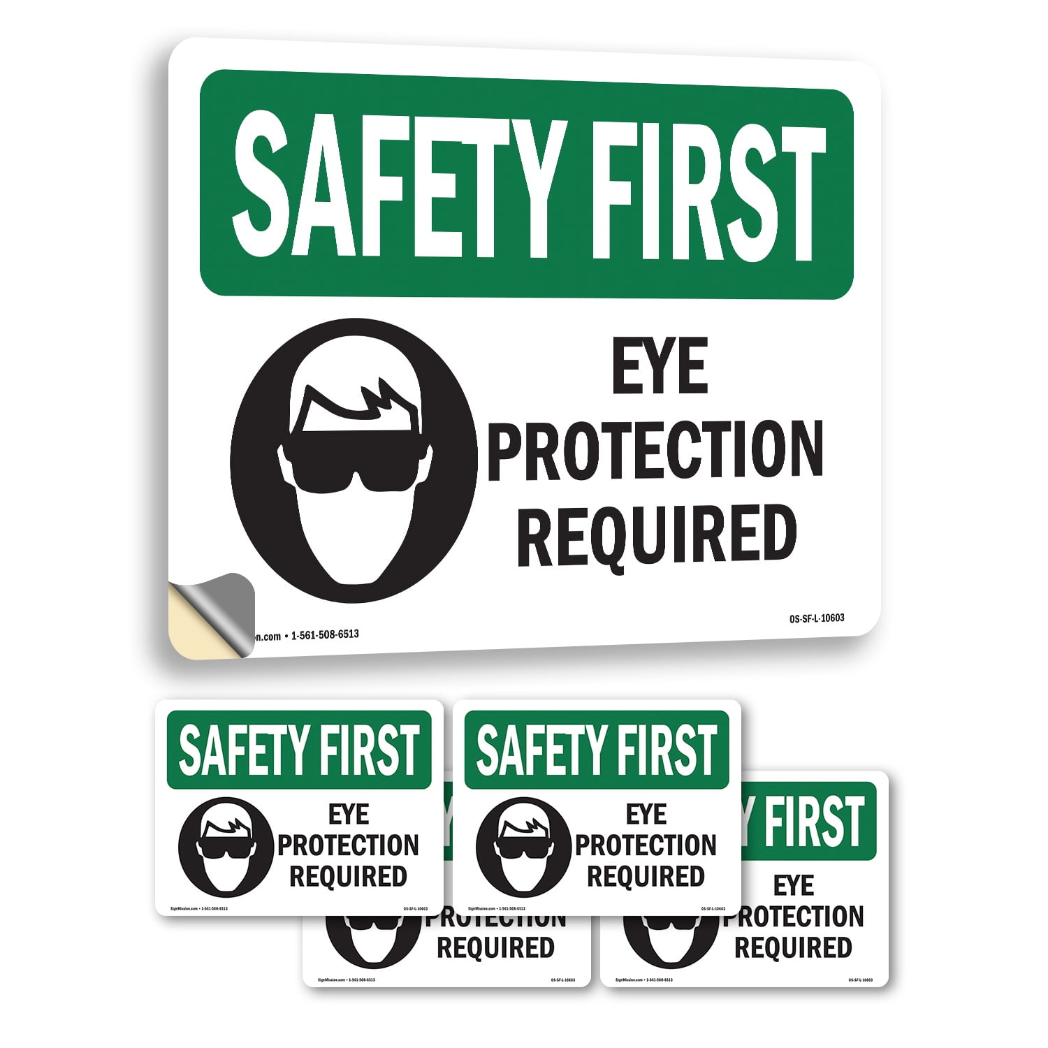 Eye Protection Required With Symbol OSHA SAFETY FIRST Vinyl Decal Label ...
