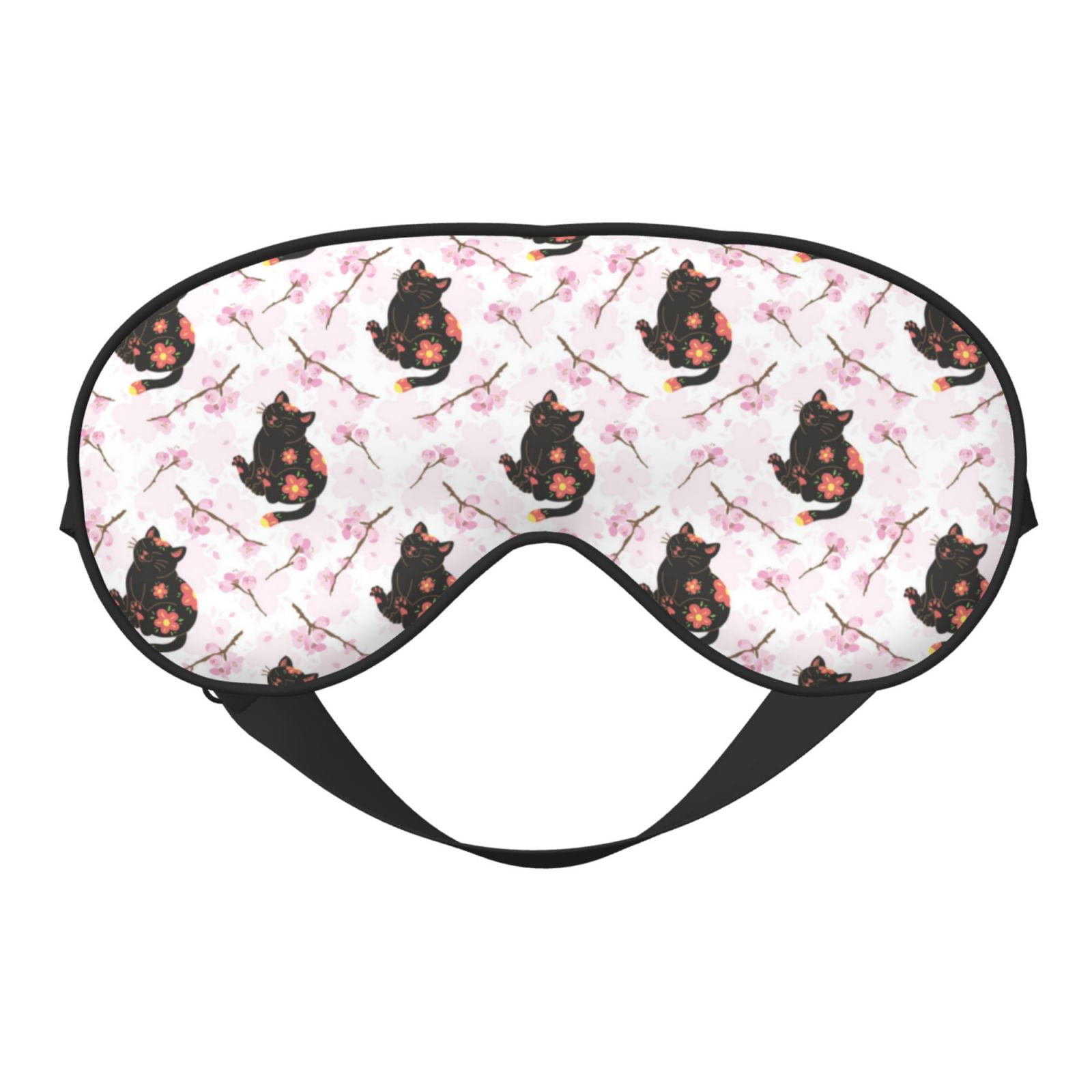 Eye Sleep Mask for Women Men - Artistic Cute Cat Flower Adjustable ...