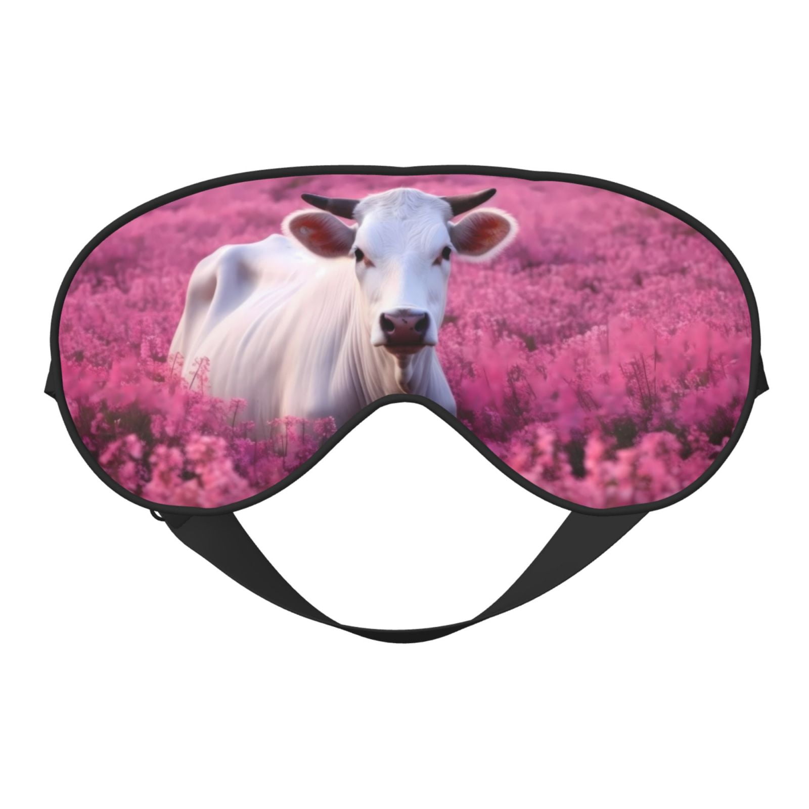 Eye Sleep Mask for Women Men - Pink Flower Field Cow Adjustable Buckle ...