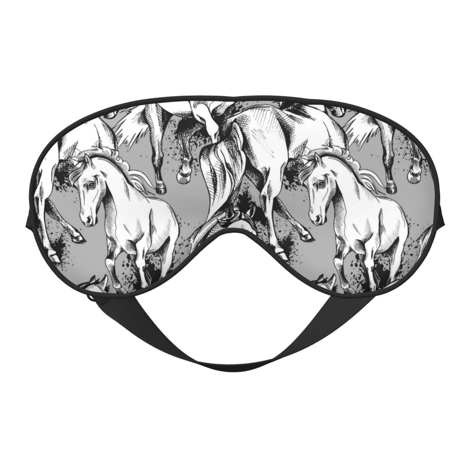 Eye Sleep Mask for Women Men - Sketch Cute Horse Black White Adjustable ...