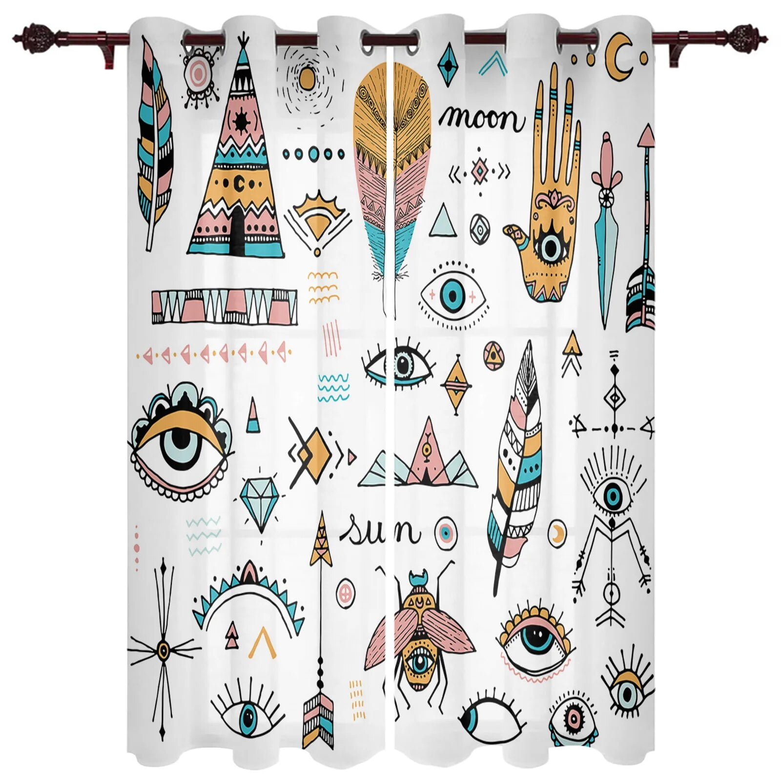 Eye Symbol Diamond Feather Beetle Arrow Childrens' Room Curtain Hall ...