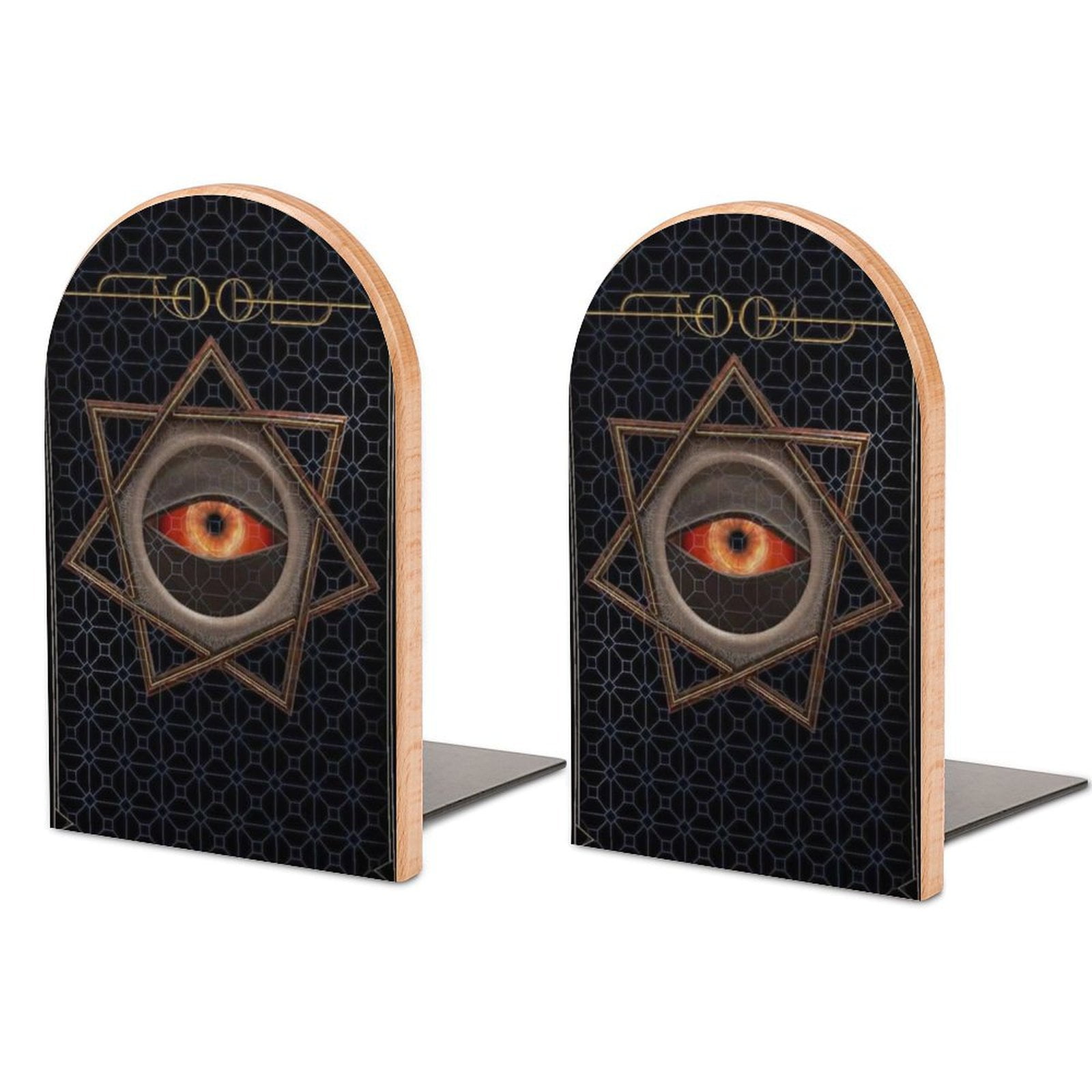 Eye Tool Band Rock Bookends Wood Book Divider Decor Shelves Non-Skid ...