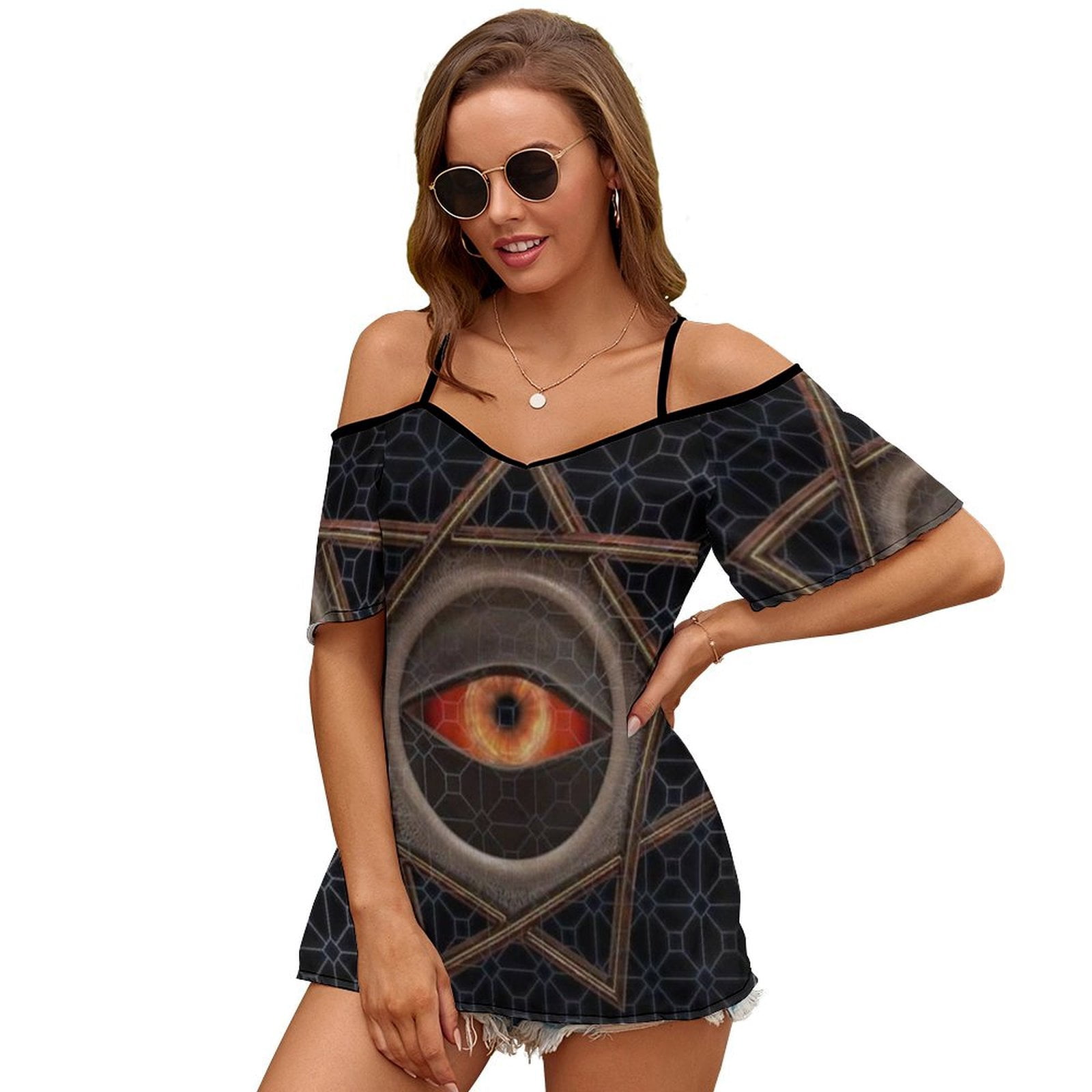 Eye Tool Band Rock Cold Shoulder T-Shirt For Womens Short Sleeve Off ...