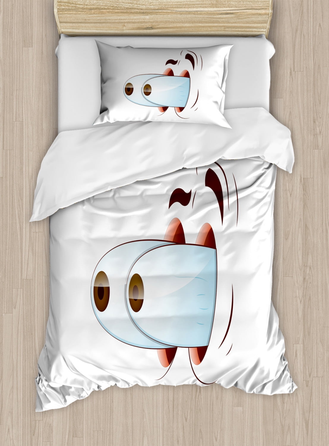 Eye Twin Size Duvet Cover Set, Fun Caricature of Goofy Character Taken ...