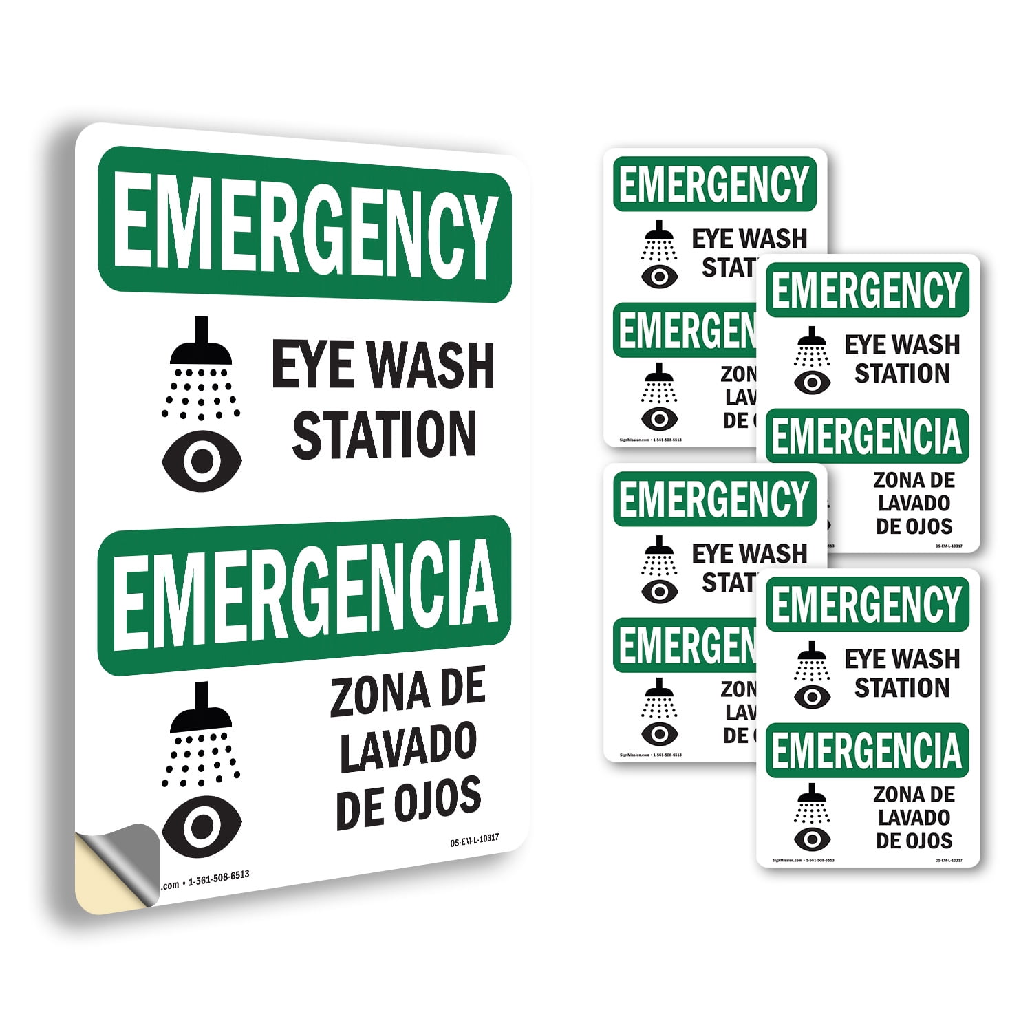 Eye Wash Station Bilingual OSHA Emergency Vinyl Decal Label 18 Inch x ...