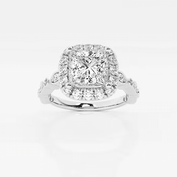 Eye cut Pave set Side Stone Halo Engagement Ring - Walmart.com