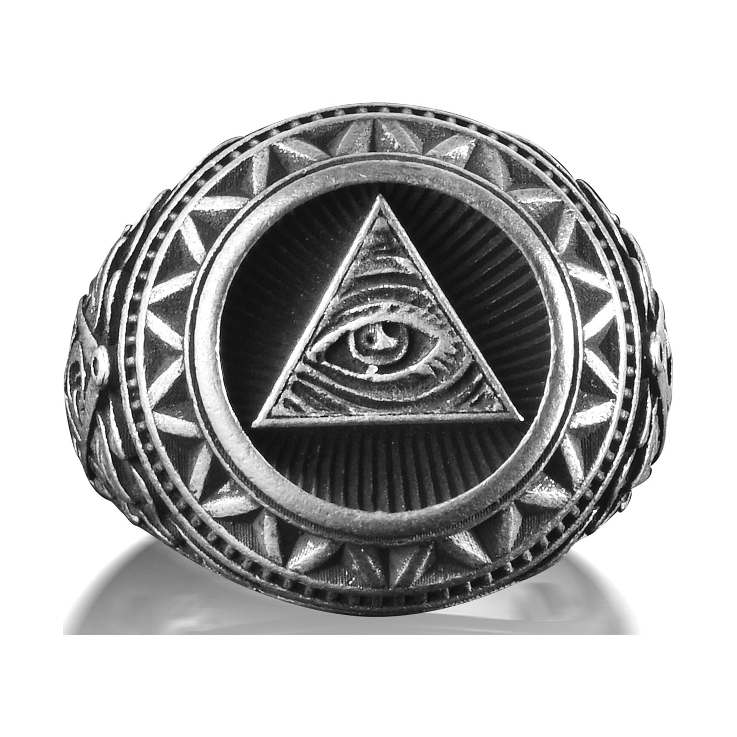 Eye of God Pyramid Signet Ring for Men in Sterling Sİlver, Elegant ...