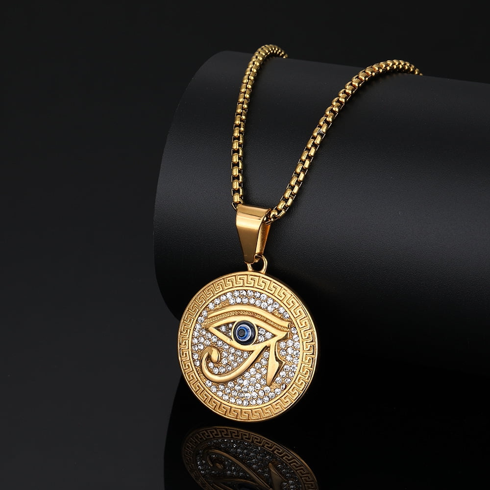 Eye of Horus 14K Yellow Gold Necklace Evil Eye Pendant Ancient Egypt ...