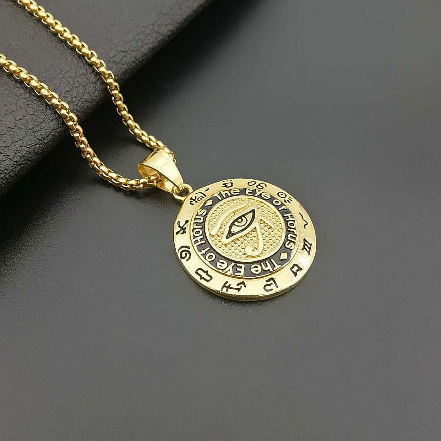 Eye of Horus, Eye of God Necklace, Rotatable Evil Eye 14K Yellow Gold ...