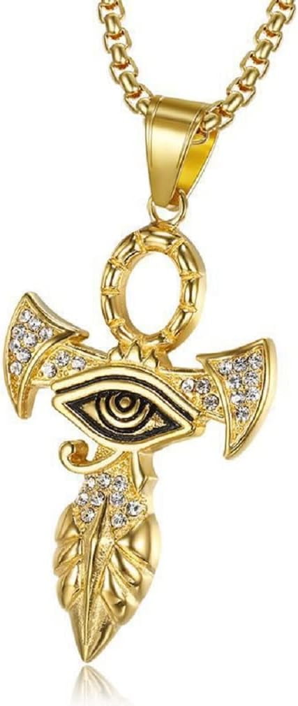 Eye of Horus Necklace for Men, Golden Ankh Cross Pendant Necklace with ...