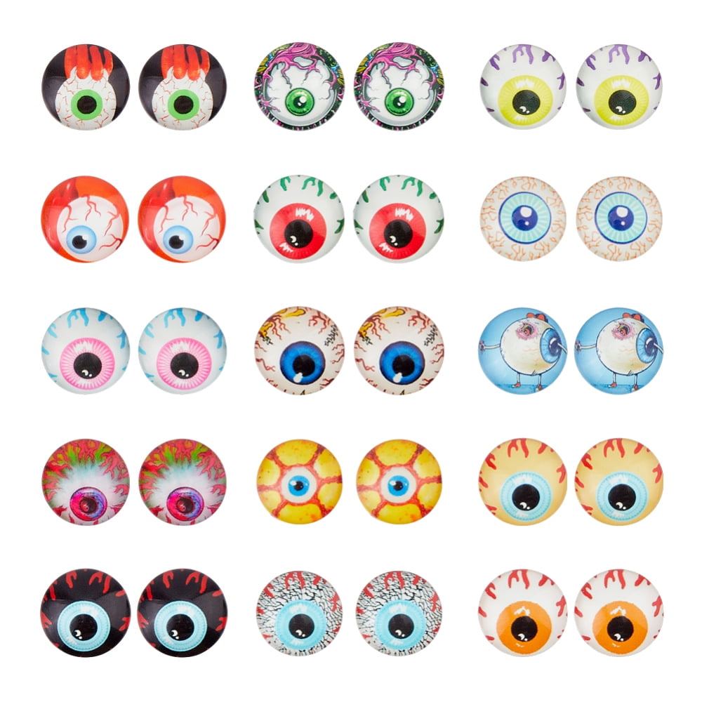 Eyeballs 30 Pcs of 15 Styles Half Round Realistic 1.95cm Acrylic Eyes ...