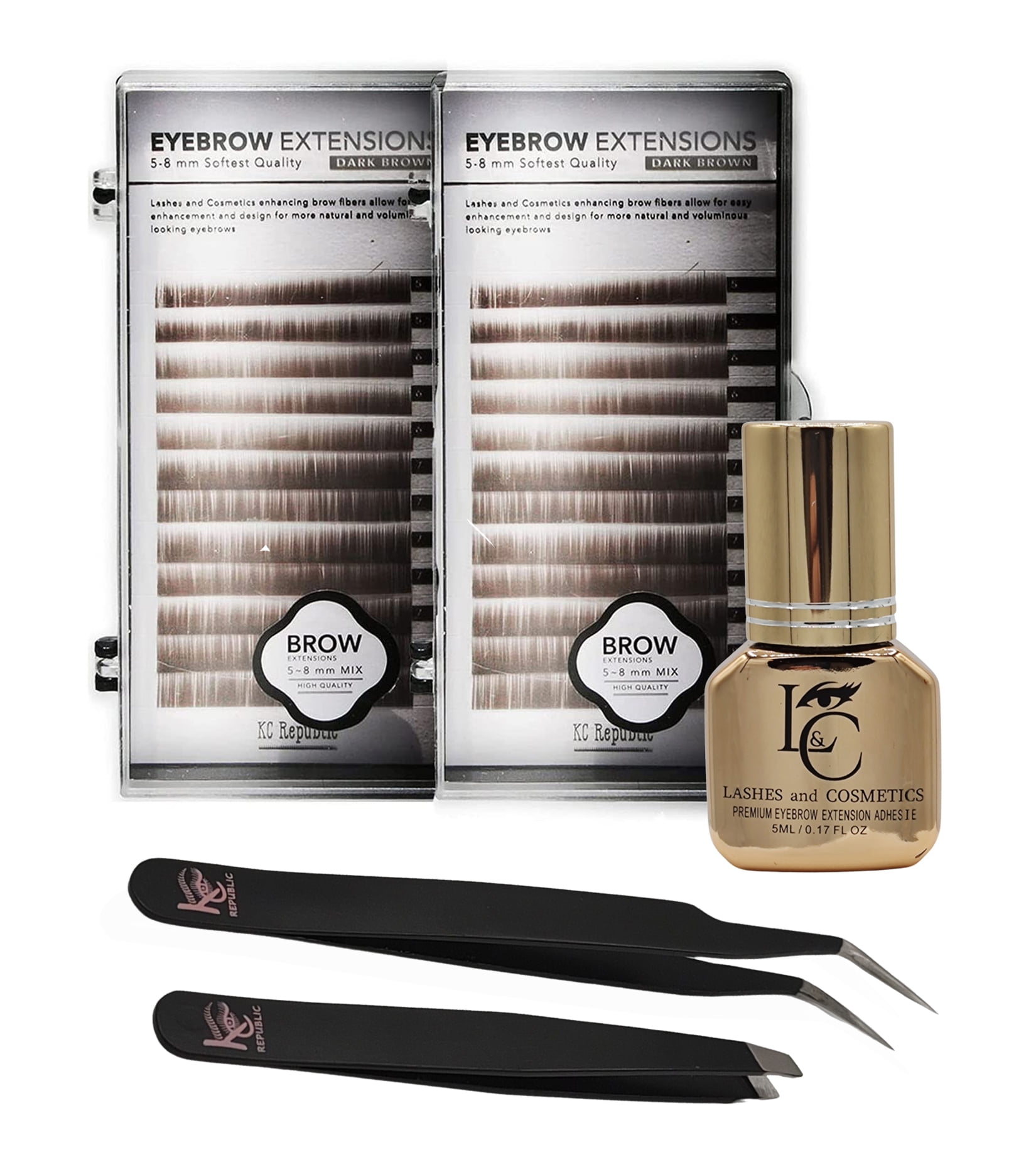 Eyebrow Extension Premium Kit with 2 Tray of Mink Eyebrows in Dark ...