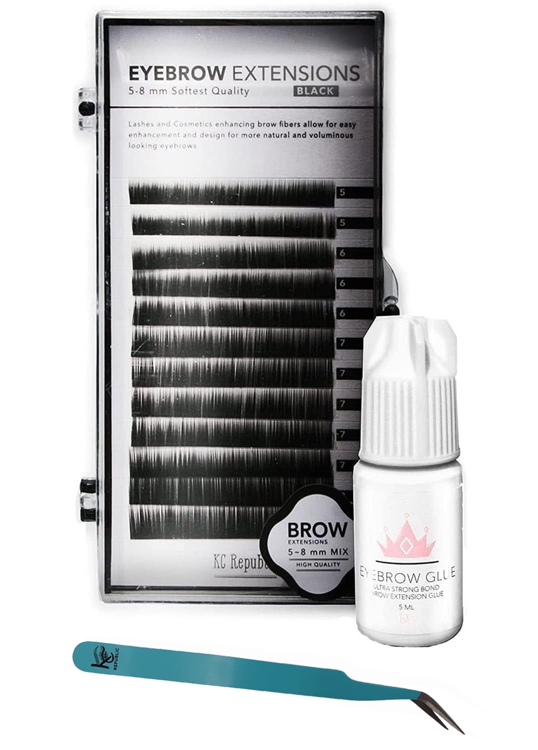 Eyebrow Extensions Kit with 1 x Trays of Mink Eyebrows in Black Comes ...