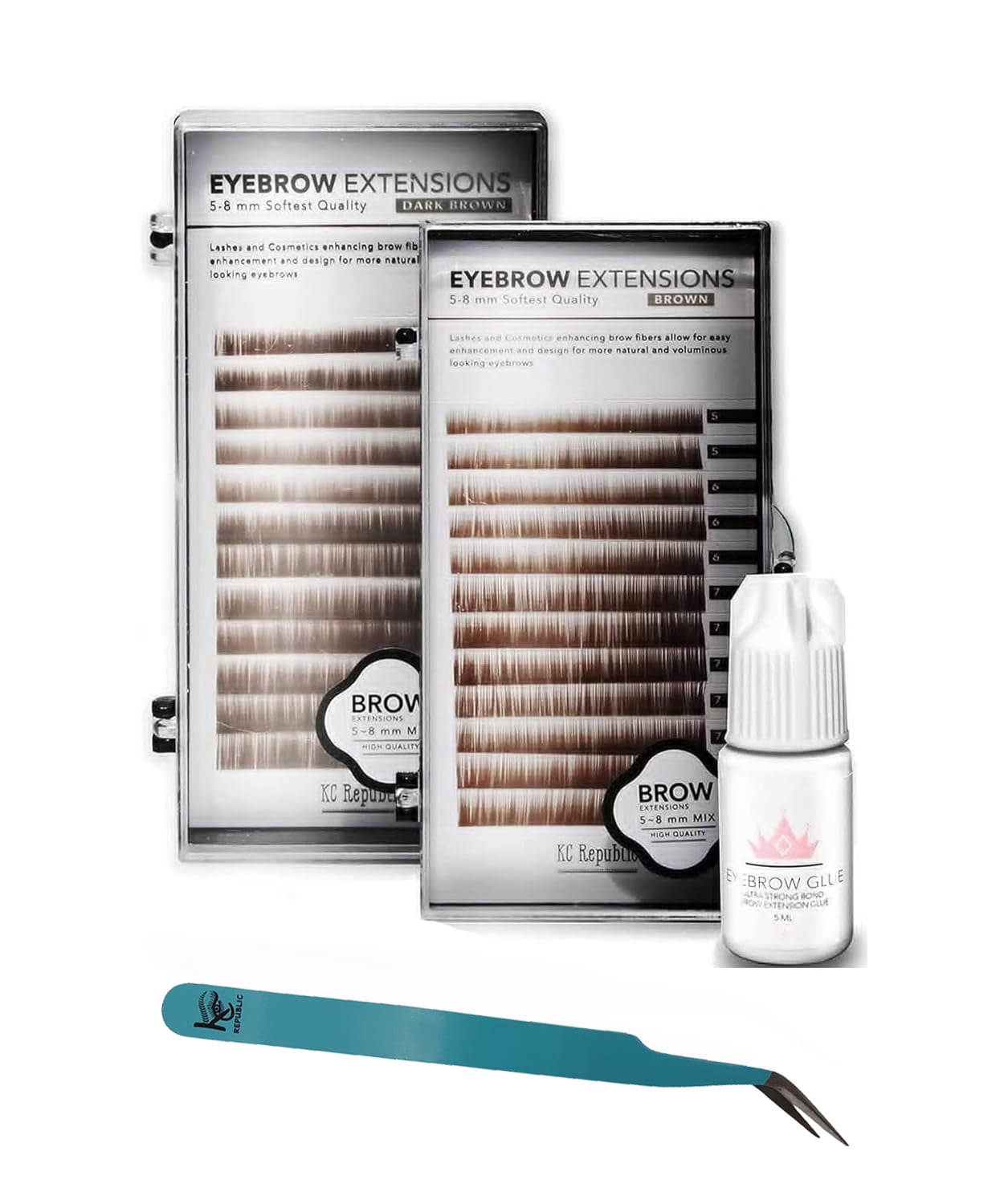 Eyebrow Extensions Kit with 2 Trays of Mink Eyebrows in Brown and Dark ...