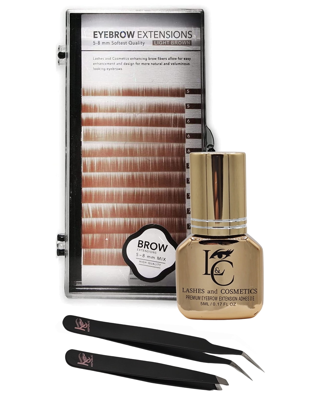 Eyebrow Extensions Premium Kit with 1 x Trays of Mink Eyebrows in Light Brown Comes on Mixed ...