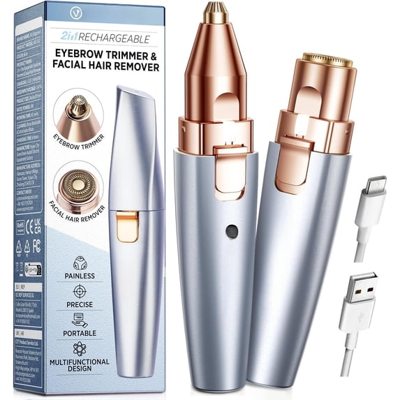 Eyebrow & Facial Trimmer: 2 in1 Facial Hair & Eyebrow - Painless Light ...