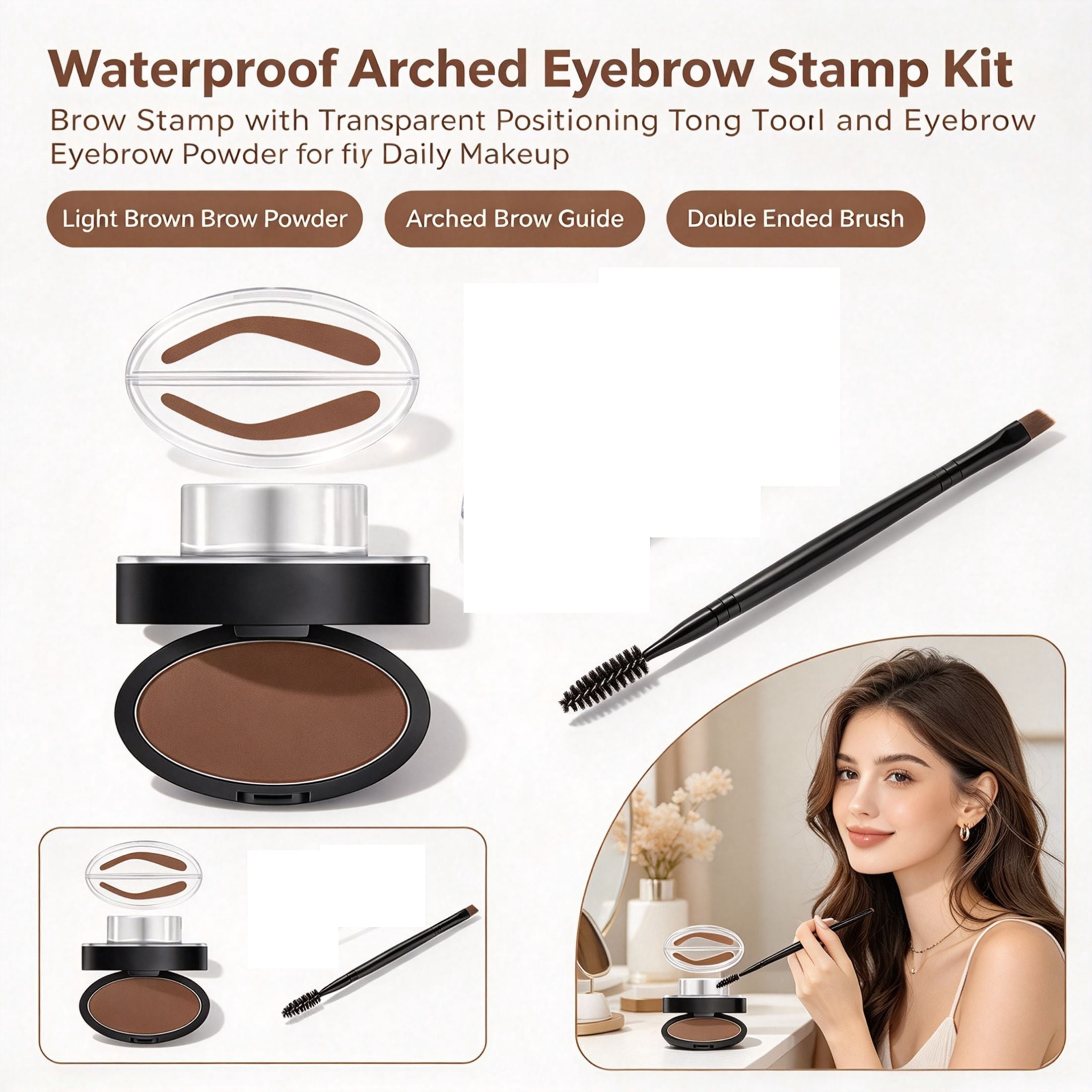 Eyebrow Grooming Kit Eyebrow Stamp Kit and Double Ended Brush Set Light ...