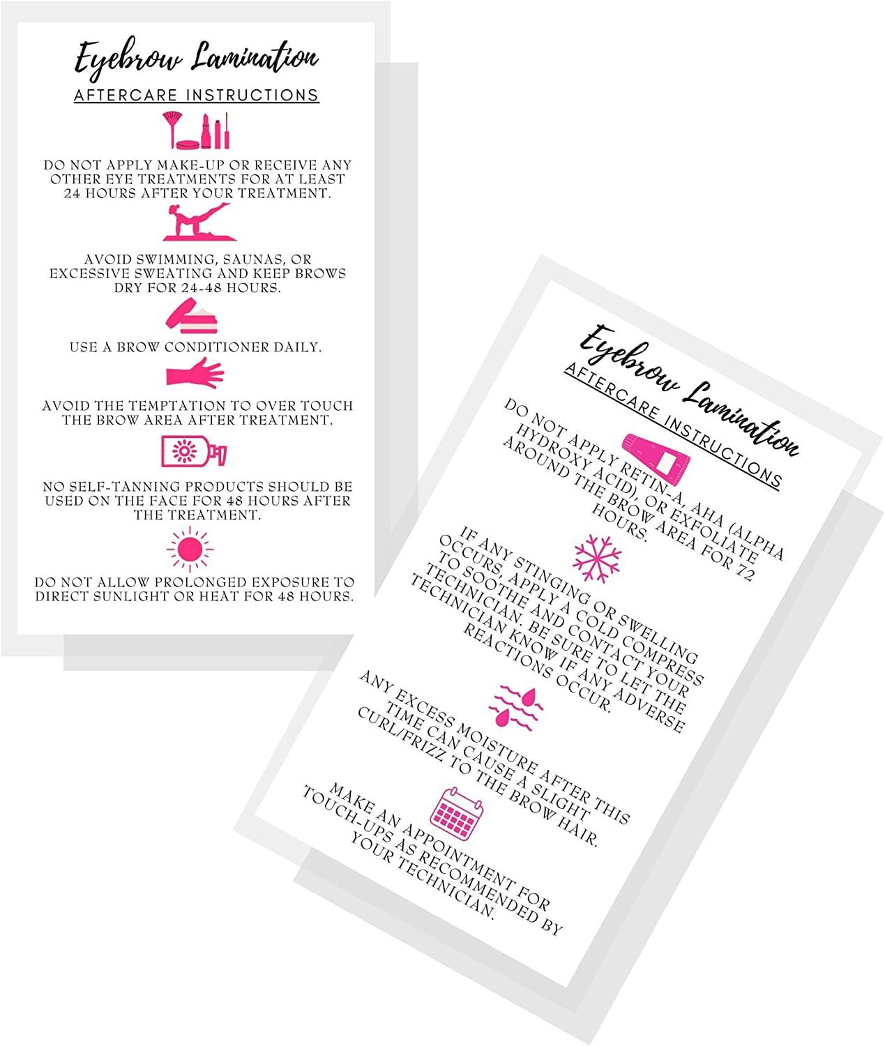 Eyebrow Lamination Aftercare Instruction Cards Physical Printed 2 x 3.5 ...