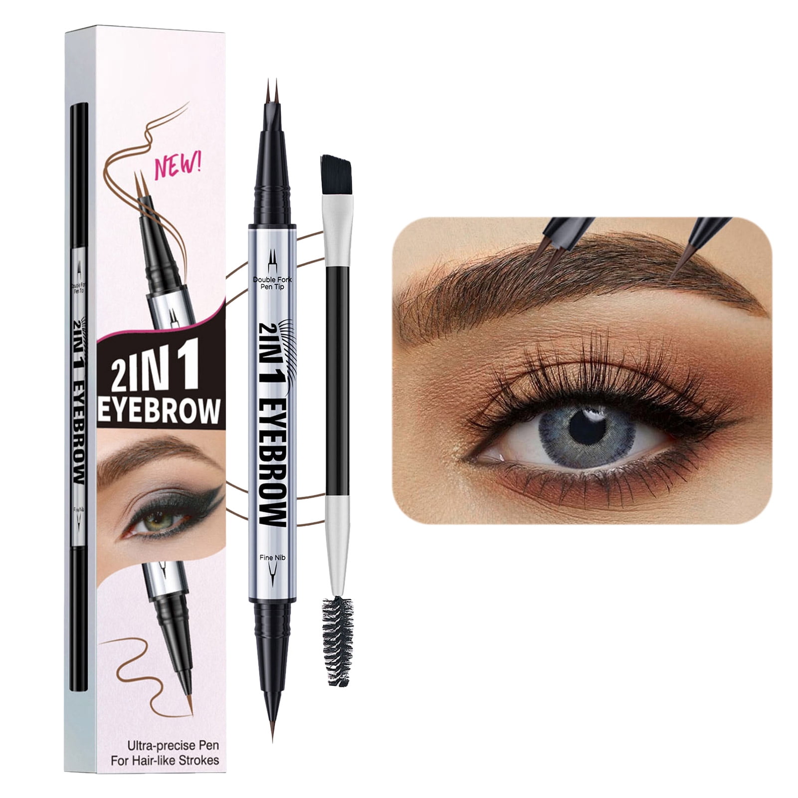 Eyebrow Pen 2-in-1 Waterproof Eyebrow Pencil with 4 Tip Microblading ...