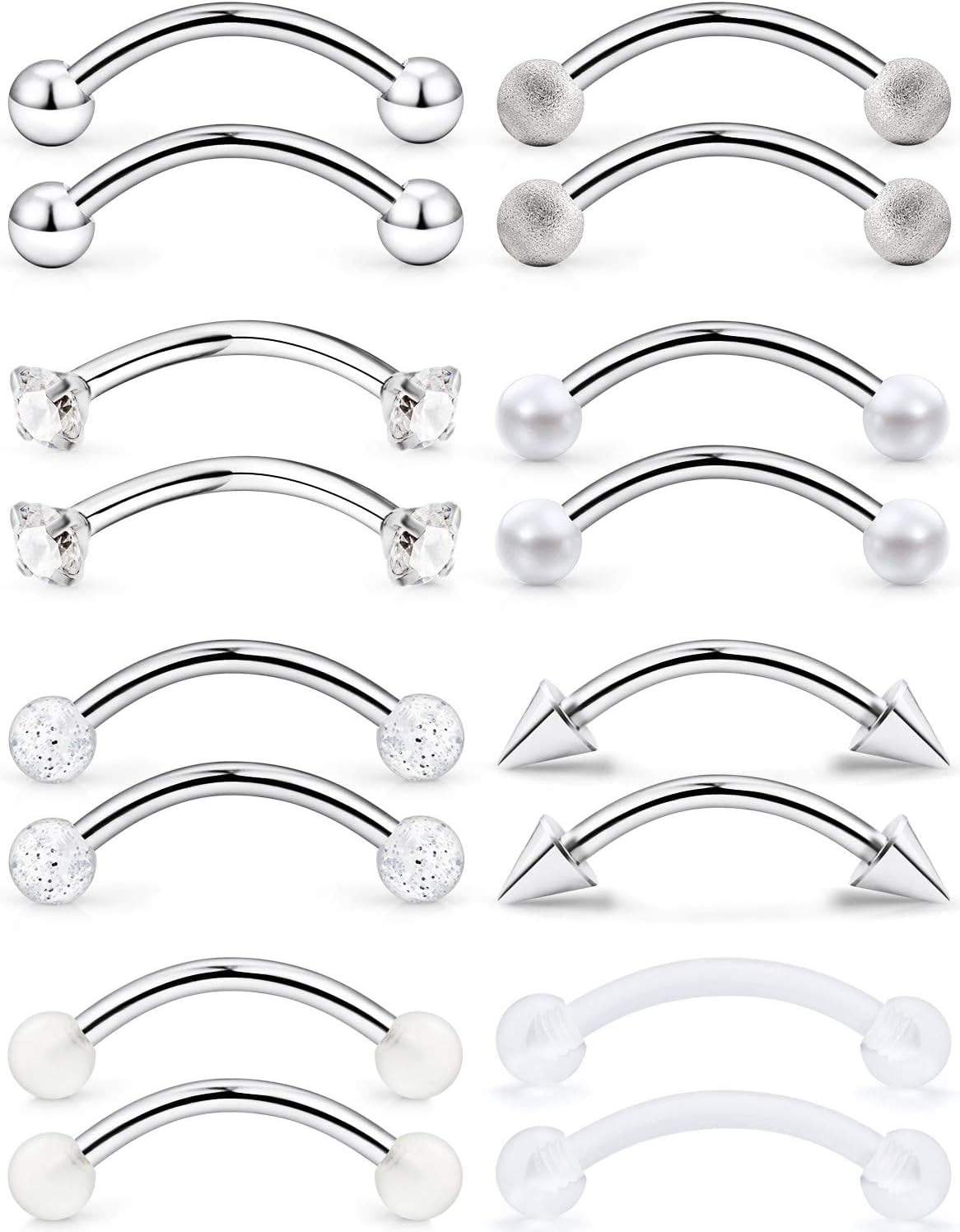 Eyebrow Piercing Jewelry Surgical Steel Curved Barbell Tiny Eyebrow ...