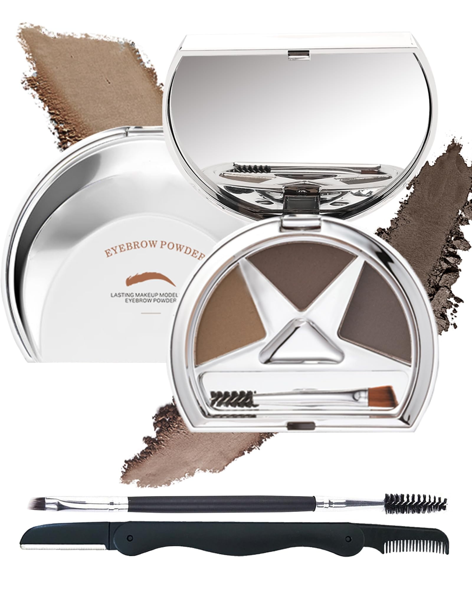 Eyebrow Powder Kit-3 Colors Longlasting Waterproof Eye Brow Powder ...
