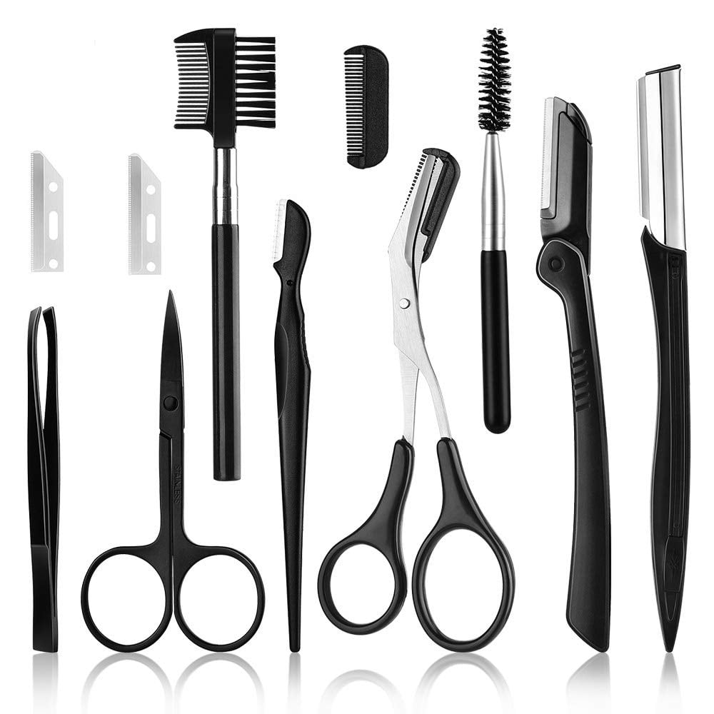 Eyebrow Shaping Essentials, 11-Piece Grooming Kit, Features Dermaplane ...