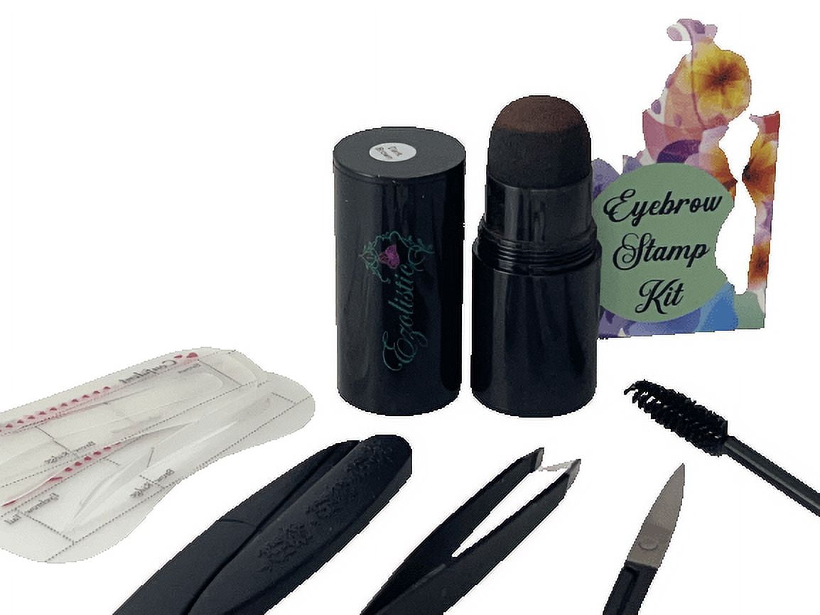 Eyebrow Stamp & Eyebrow Trimming Tools Kit - Dark Brown All in One ...