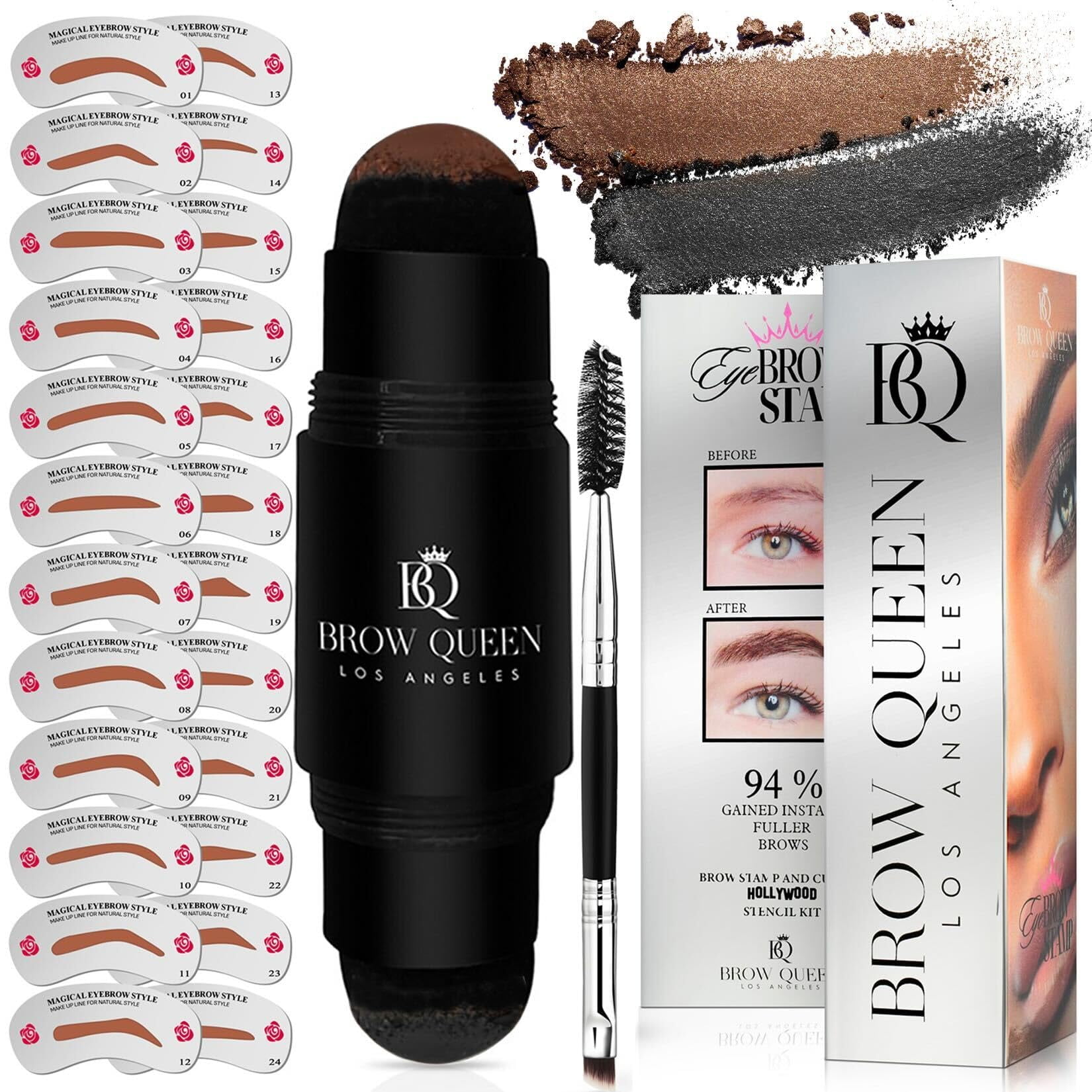 Eyebrow Stamp Kit Waterproof - Eye Brow Stencil Kits for women with Dual-Color Eyebrow Powder ...