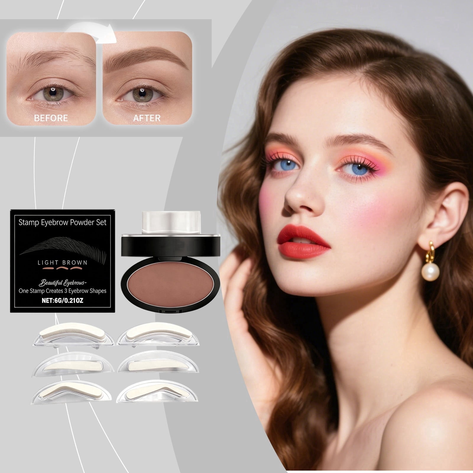 Eyebrow Stamp Powder Set,Waterproof and Long-Lasting Powder,Eye Brow ...