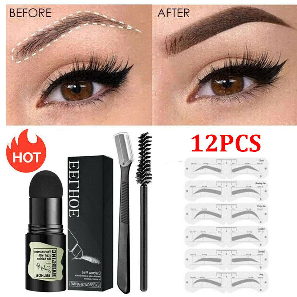 Eyebrow Stamp Stencil Kit, Eyebrow Stencils with 12 Pc, Eyebrow Brown ...