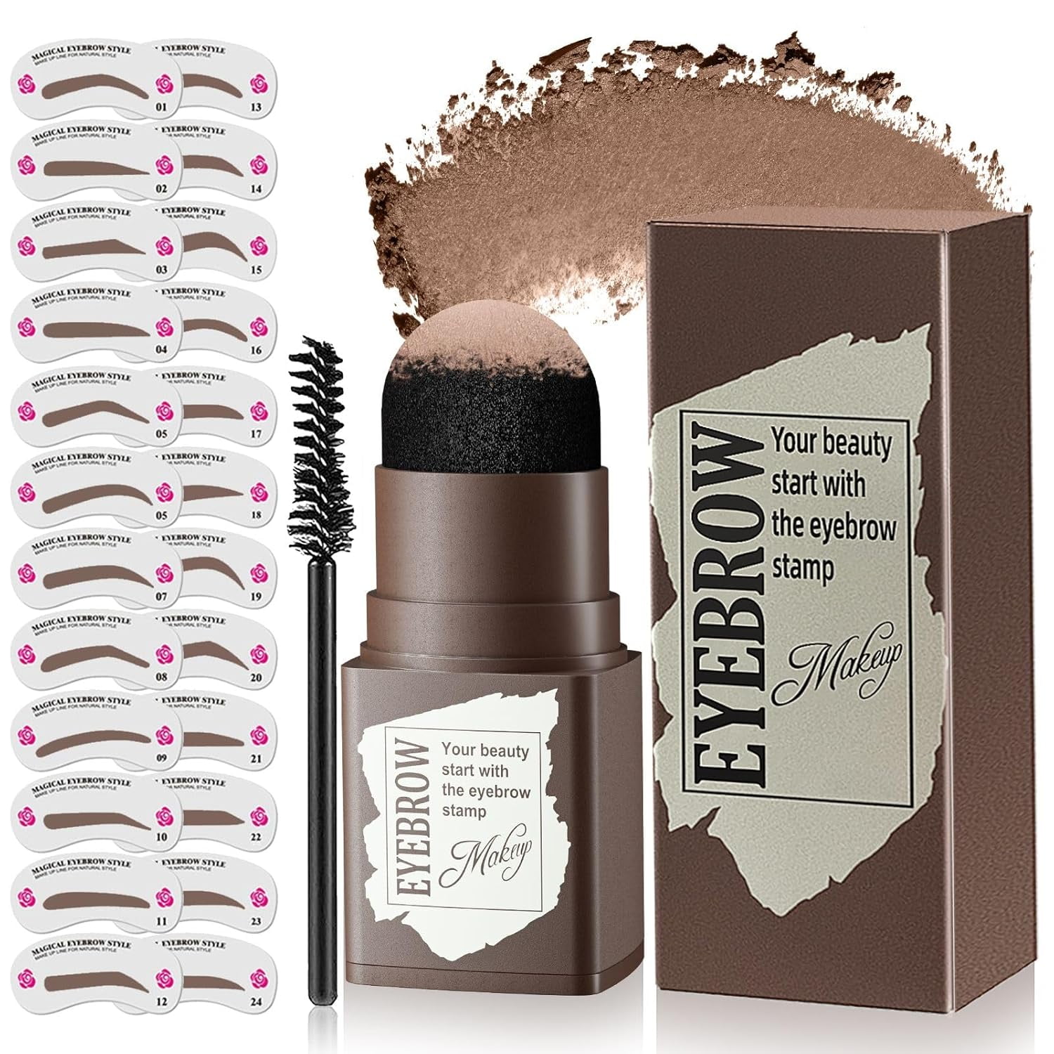 Eyebrow Stamp Stencil Kit - Long-Lasting Eyebrow Powder with Blush ...