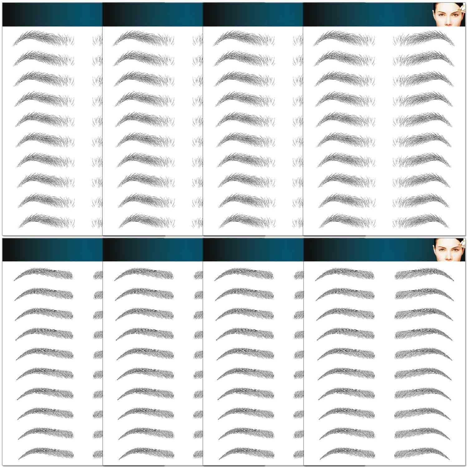 Eyebrow Tattoo 8 Sheets, 80 Pairs Eyebrow Tattoo Sticker Waterproof 4D ...