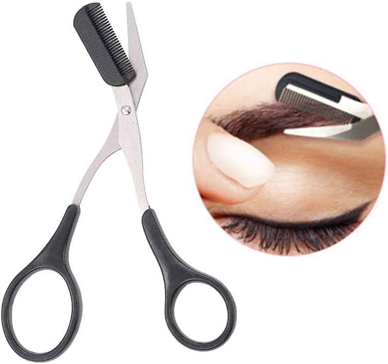 Eyebrow Trimmer Scissors, Black Eyebrow Scissors with Comb Stainless ...