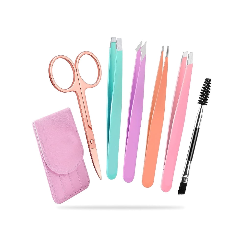Eyebrow Tweezer Set, 6 Pcs Precision Tweezer with Leather Travel Case ...