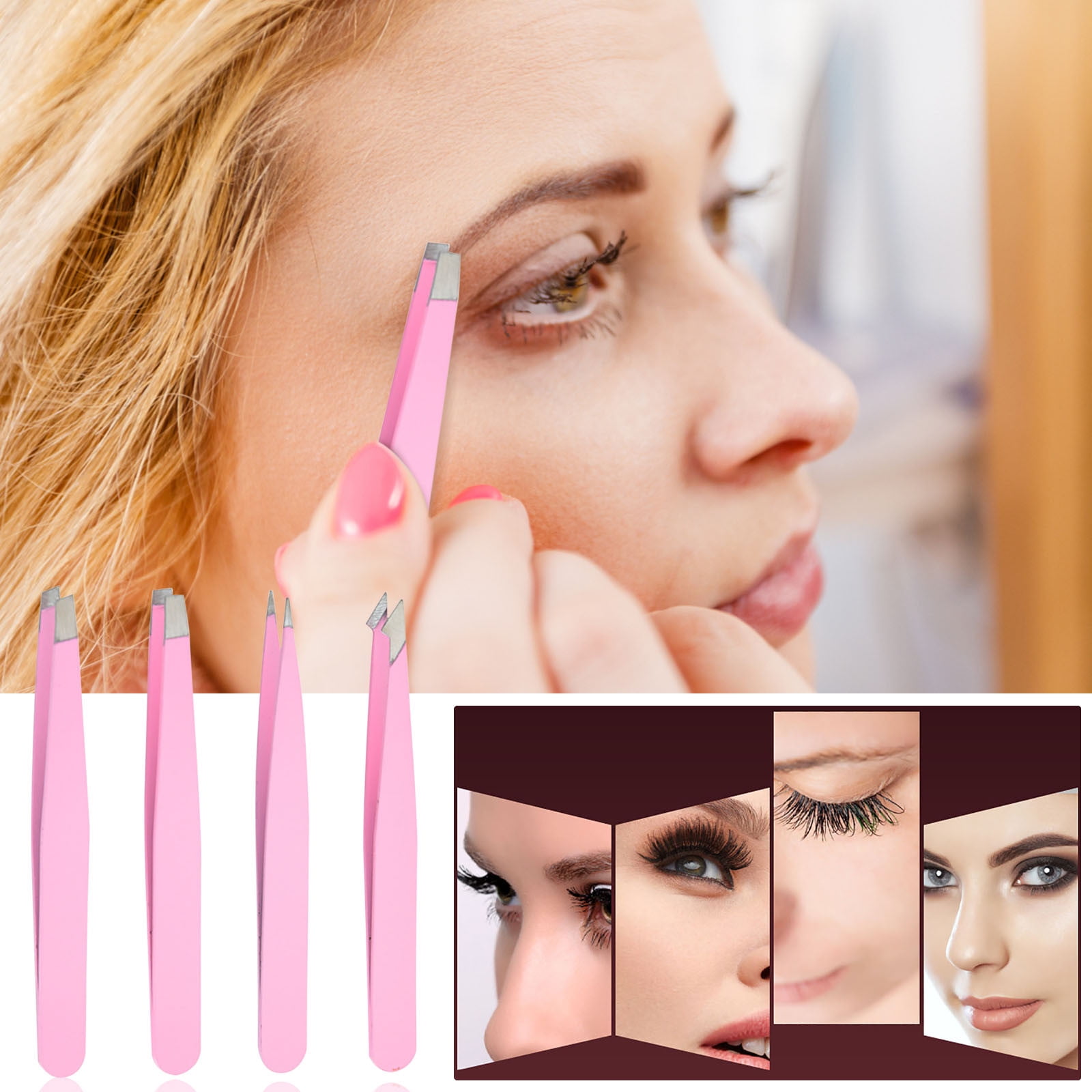 Eyebrow Tweezers Set Stainless Steel Precision Hair Plucker | 4 Shapes ...
