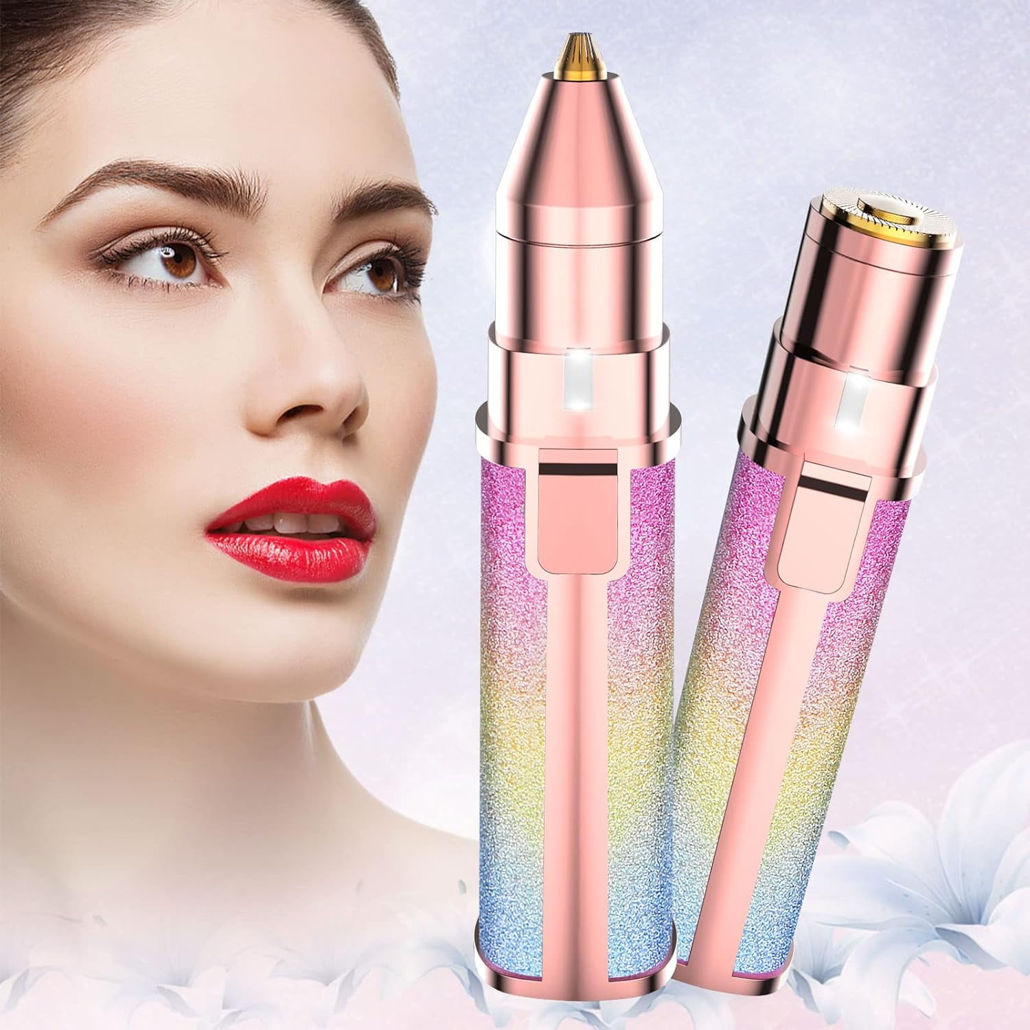 Eyebrow and Facial Hair Remover for Women，USB 2 in 1 Razor with LED ...