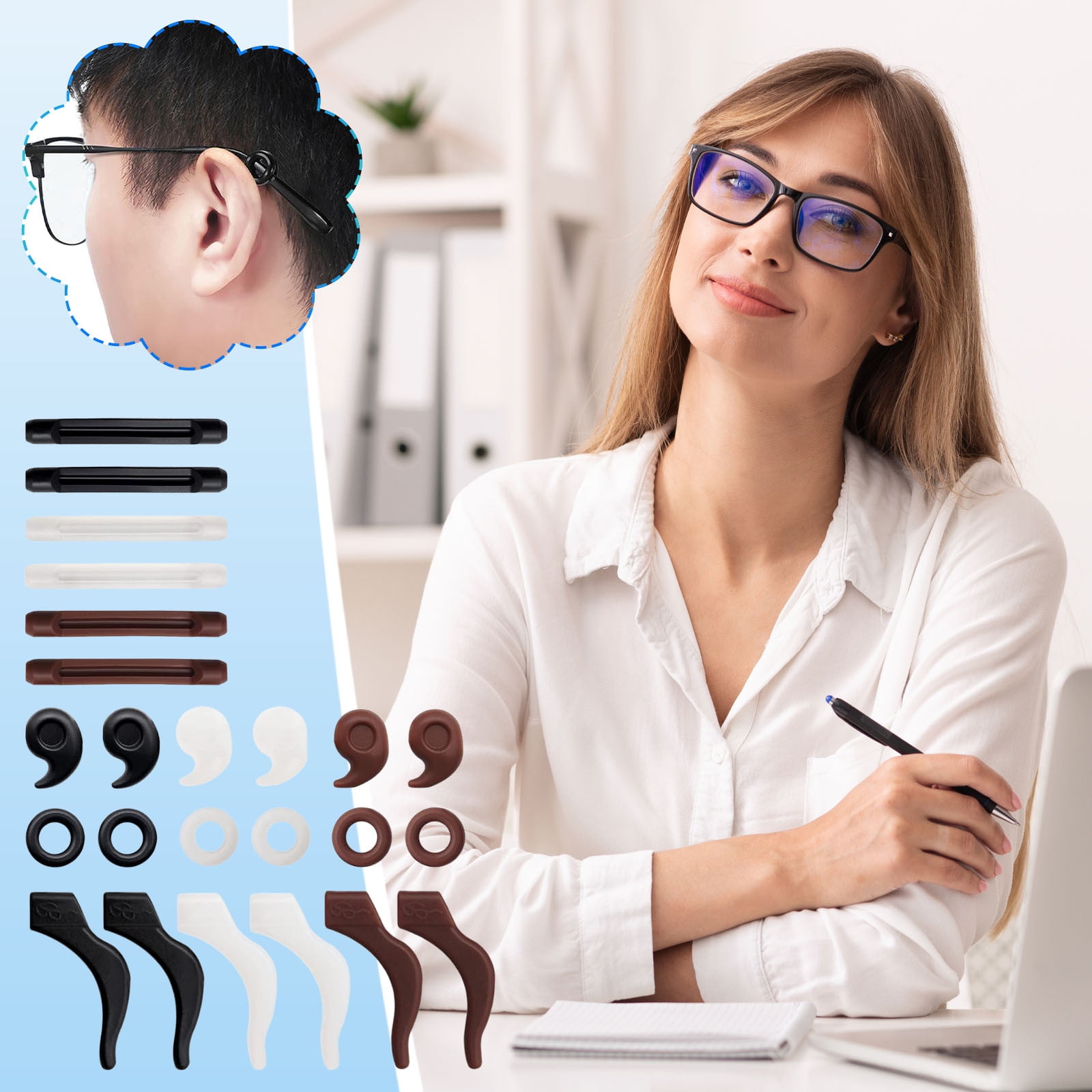 Eyeglass Ear Grip, Anti - Slip Comfortable Silicone Elastic Eyeglasses ...