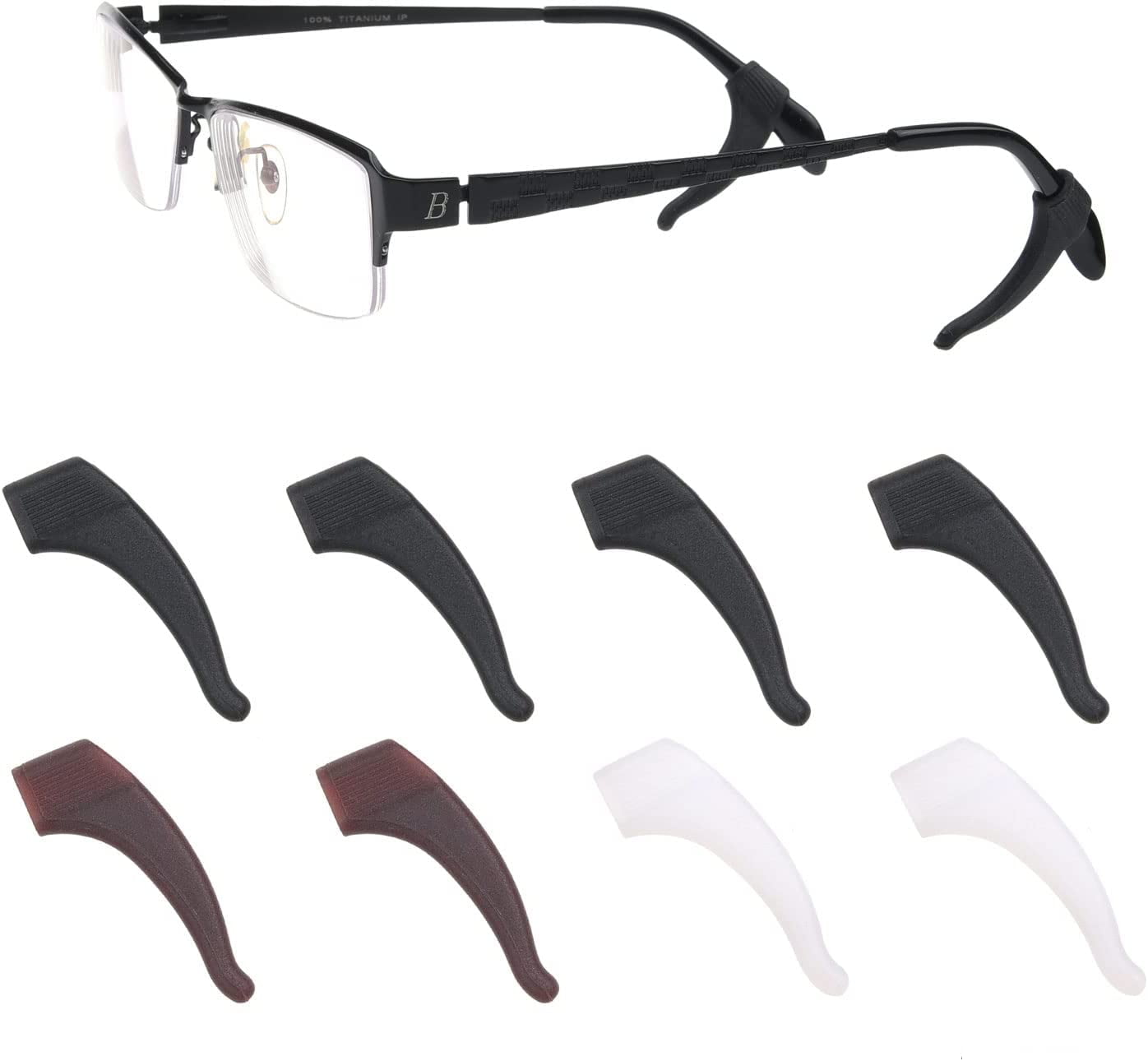 Eyeglass Ear Grip Hooks - 8 Pair - 4x Black, 2x Brown, 2x White ...