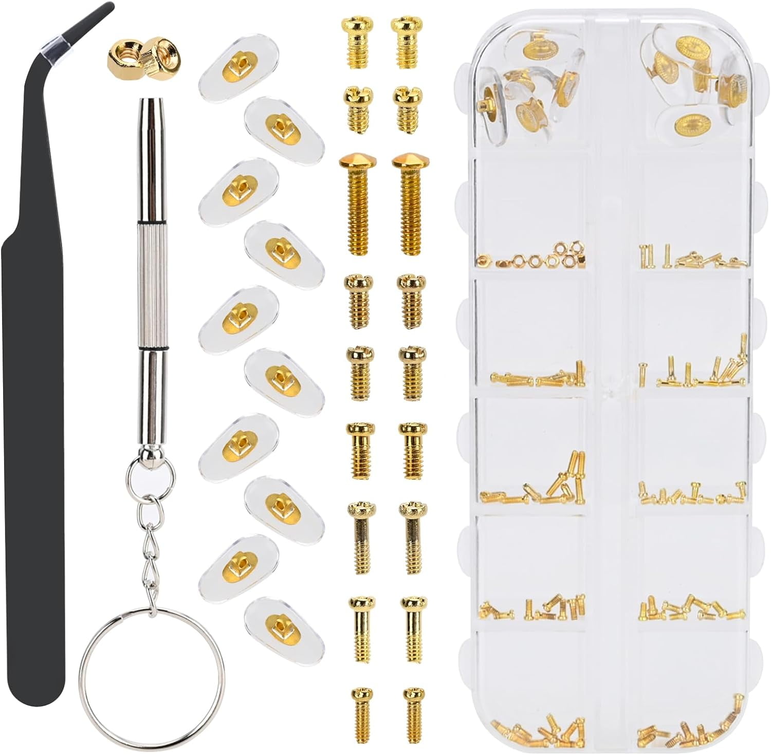 Eyeglass Repair Kit - Contains 5 Pairs of Nose Pads, 10 Types Gold ...