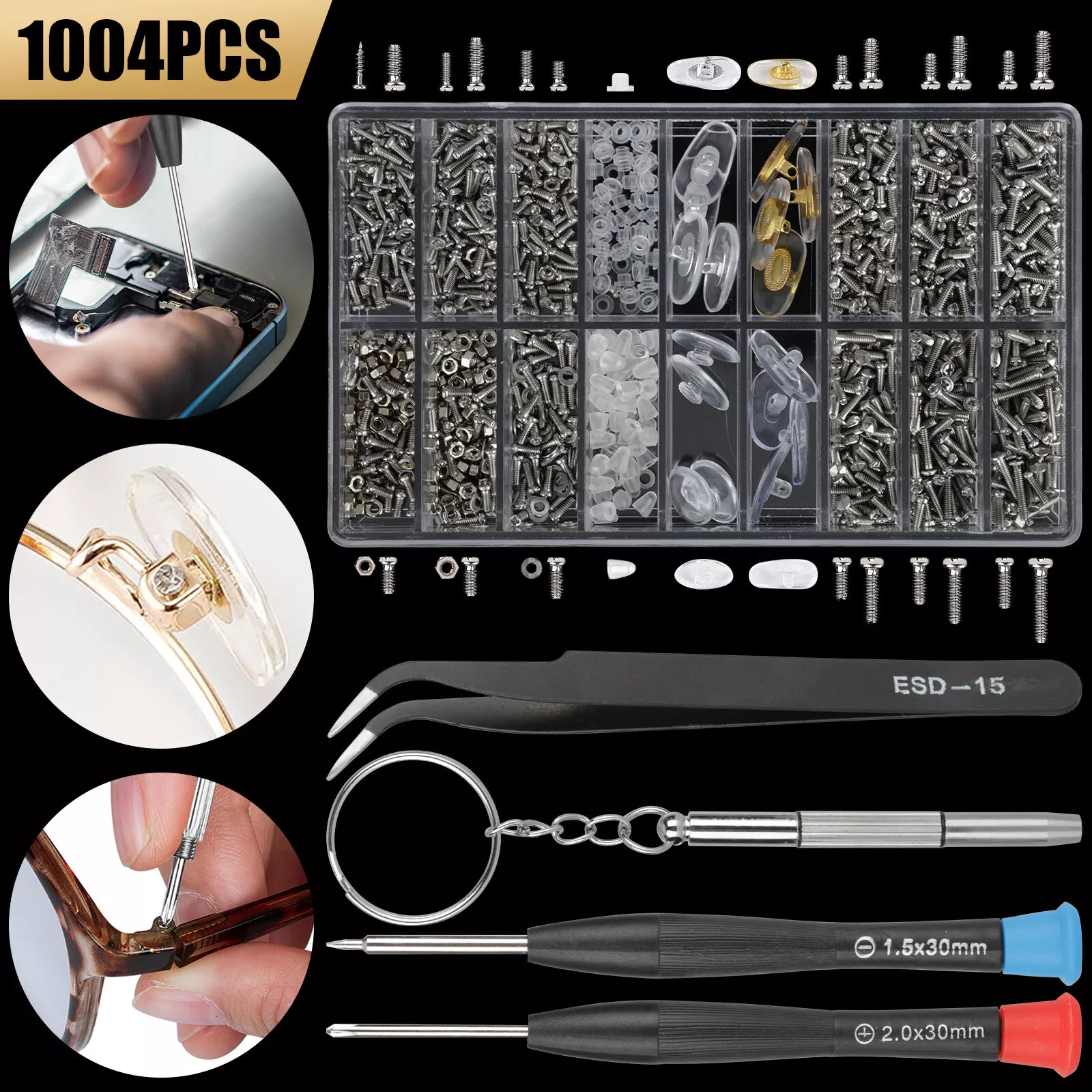 Eyeglass Screws Nut Nose Pads Screwdriver Watch Glasses Optical Repair ...