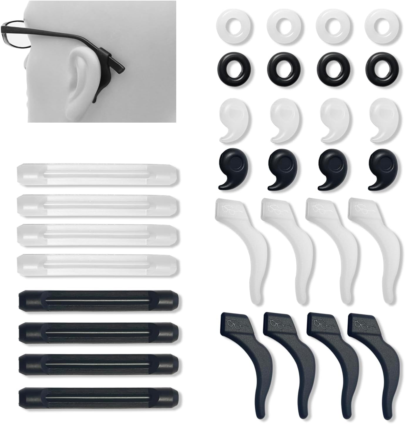 Eyeglasses Ear Grippers Set, 16 Pairs Anti Slip Eyeglasses Grip for ...