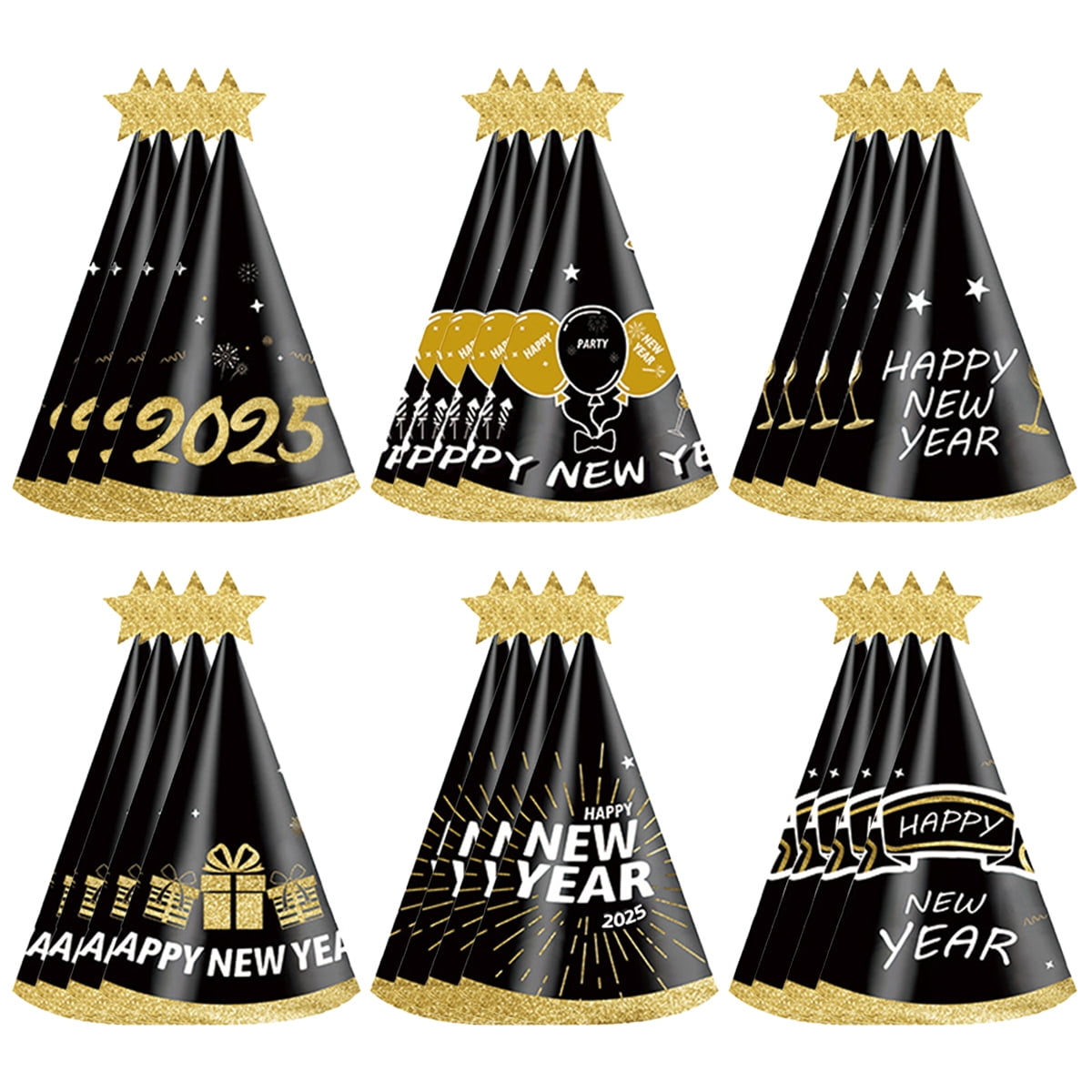 Eyeglasses New Year Party Hats, Black Gold Paper Party Eyeglasses Hats ...
