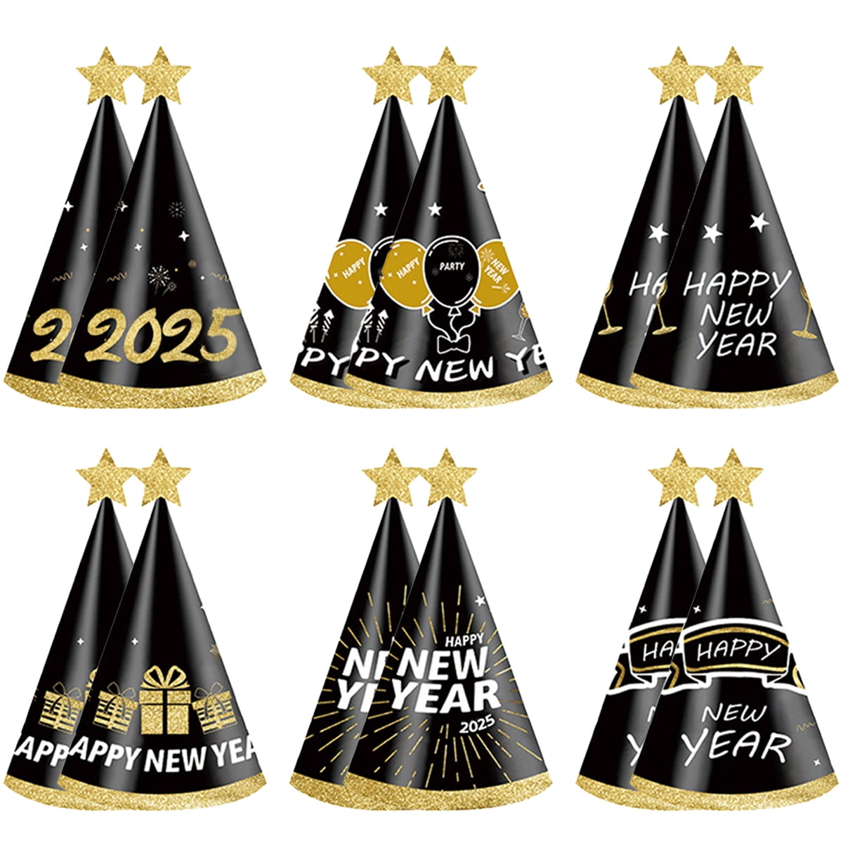Eyeglasses New Year Party Hats, Black Gold Paper Party Eyeglasses Hats ...
